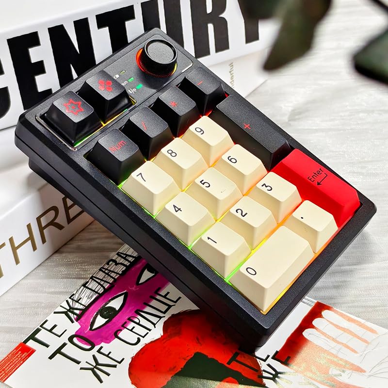 KEYCOOL K19 Wireless Numeric Keyboard, Mechanical Number Keypad Hot-swappable Bluetooth Numpad 5.0/2.4GHz, RGB Multi-Function Knob Numerical Keyboard for Laptop Mac Win iOS Android