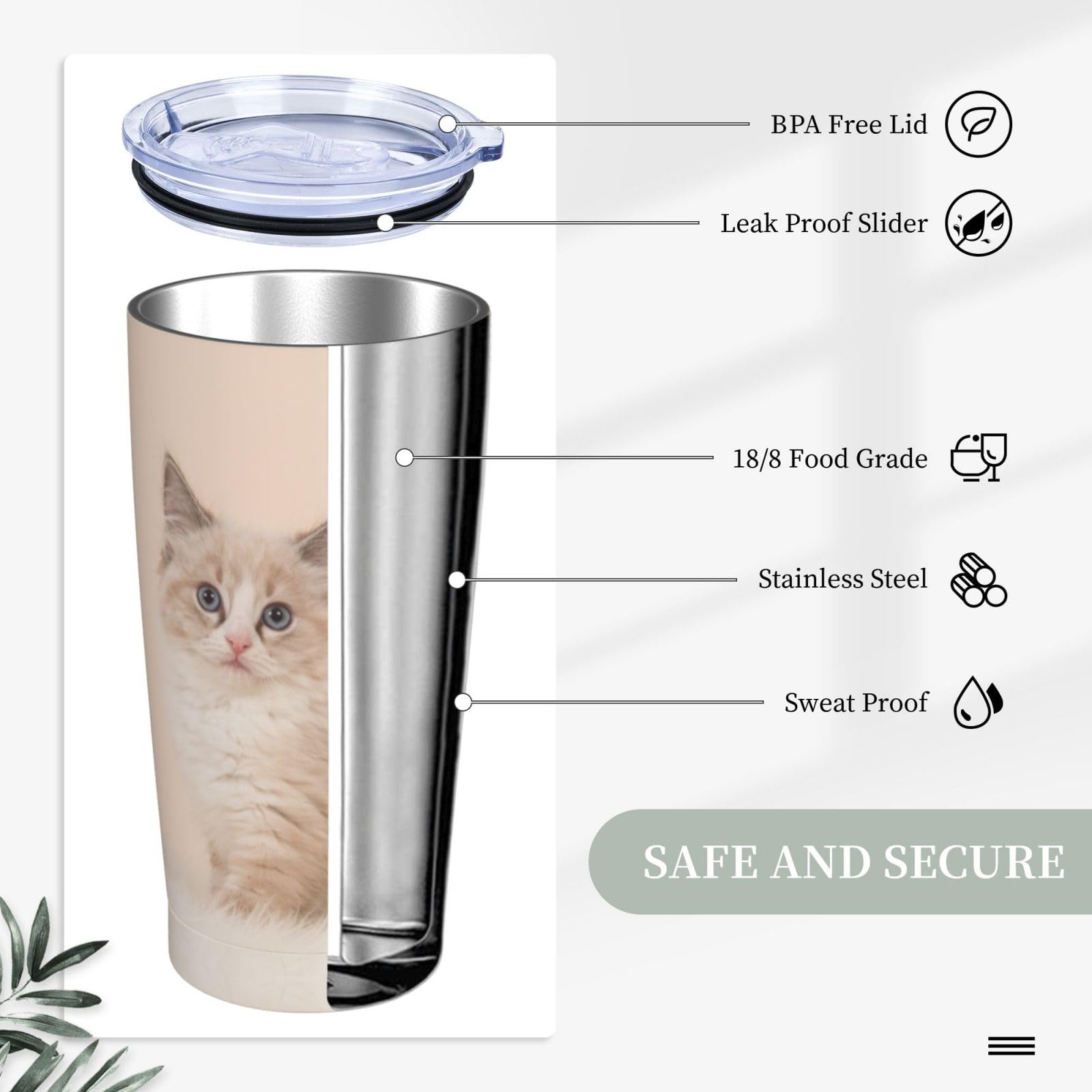 generic Personalized Coffee Tumbler with Picture, Text, Logo Custom 20oz Stainless Steel Tumbler Cup with Lid and Straw Customized Gifts for Christmas Birthday Anniversary, White