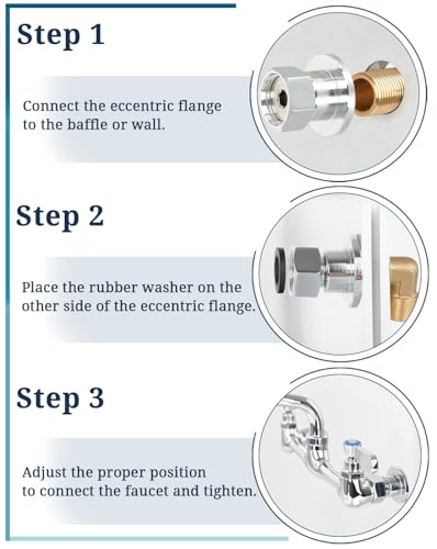 Phivan Commercial Faucet Parts Brass Coupling Flanges 1/2 Inch NPT Female Eccentric Flanged Inlet fits 8 Inch Center Wall Mount Faucets Coupler Replace (2 Pcs)