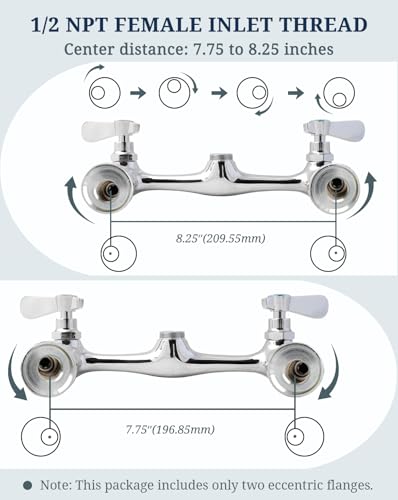 Phivan Commercial Faucet Parts Brass Coupling Flanges 1/2 Inch NPT Female Eccentric Flanged Inlet fits 8 Inch Center Wall Mount Faucets Coupler Replace (2 Pcs)