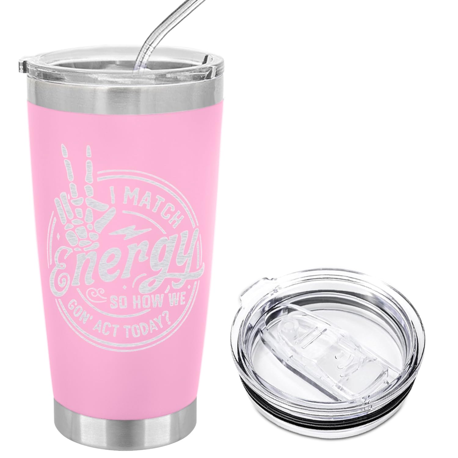 Generic Funny gifts for women/Men-match energy tumbler-Birthday Gifts for Women/Men Funny, Witty & Sarcastic Travel Coffee Mug W/Slider Lid-Cheer up somebodyâs day gift-Engraved Tumbler (Baby Pink)