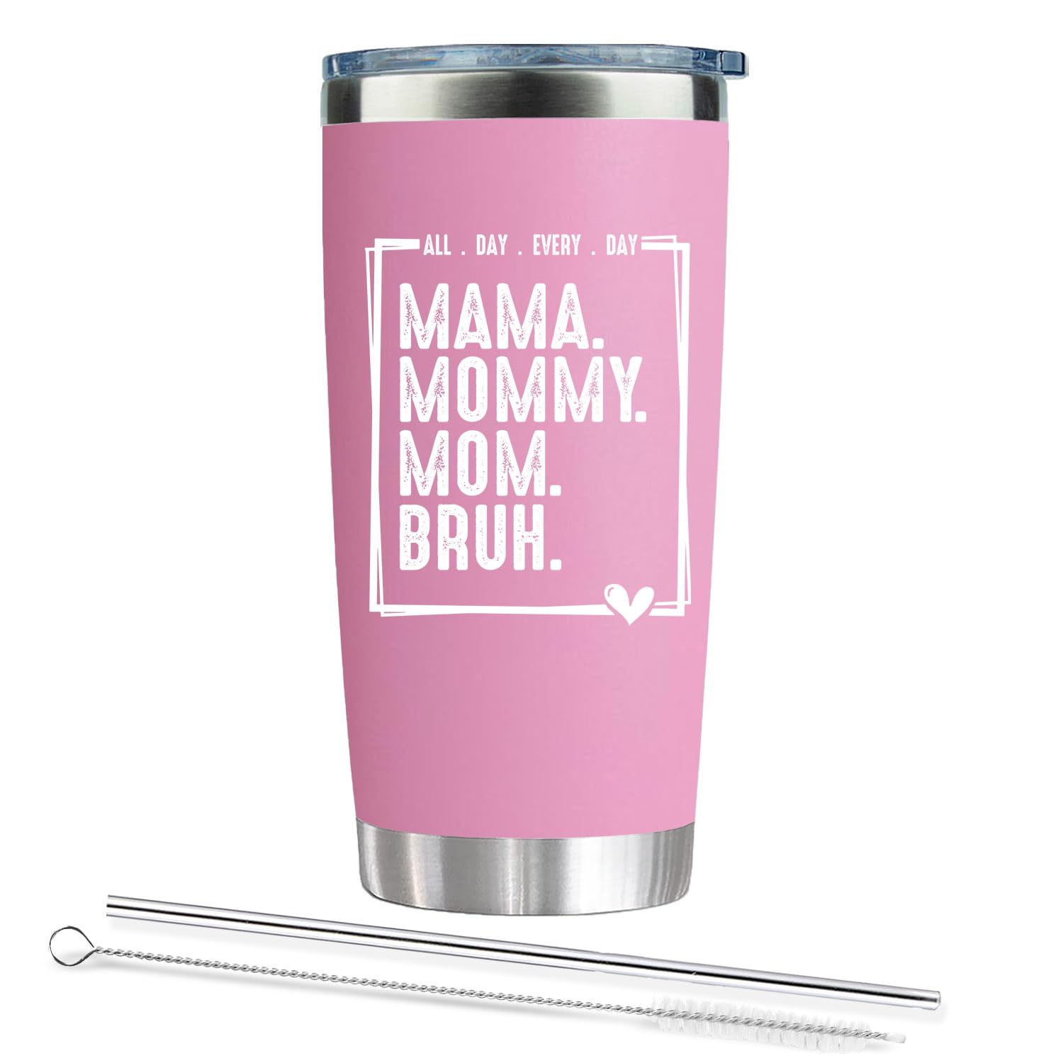 CHICKOR Gifts For Mom From Daughter, Son, Kids - Mothers Day Mom Gifts - Christmas Birthday Gift For Mama, Momma, Wife, Her, Grandma, Sister - Mom Mama Mommy Bruh Cup 20 Oz Pink Tumbler With Straw Lid