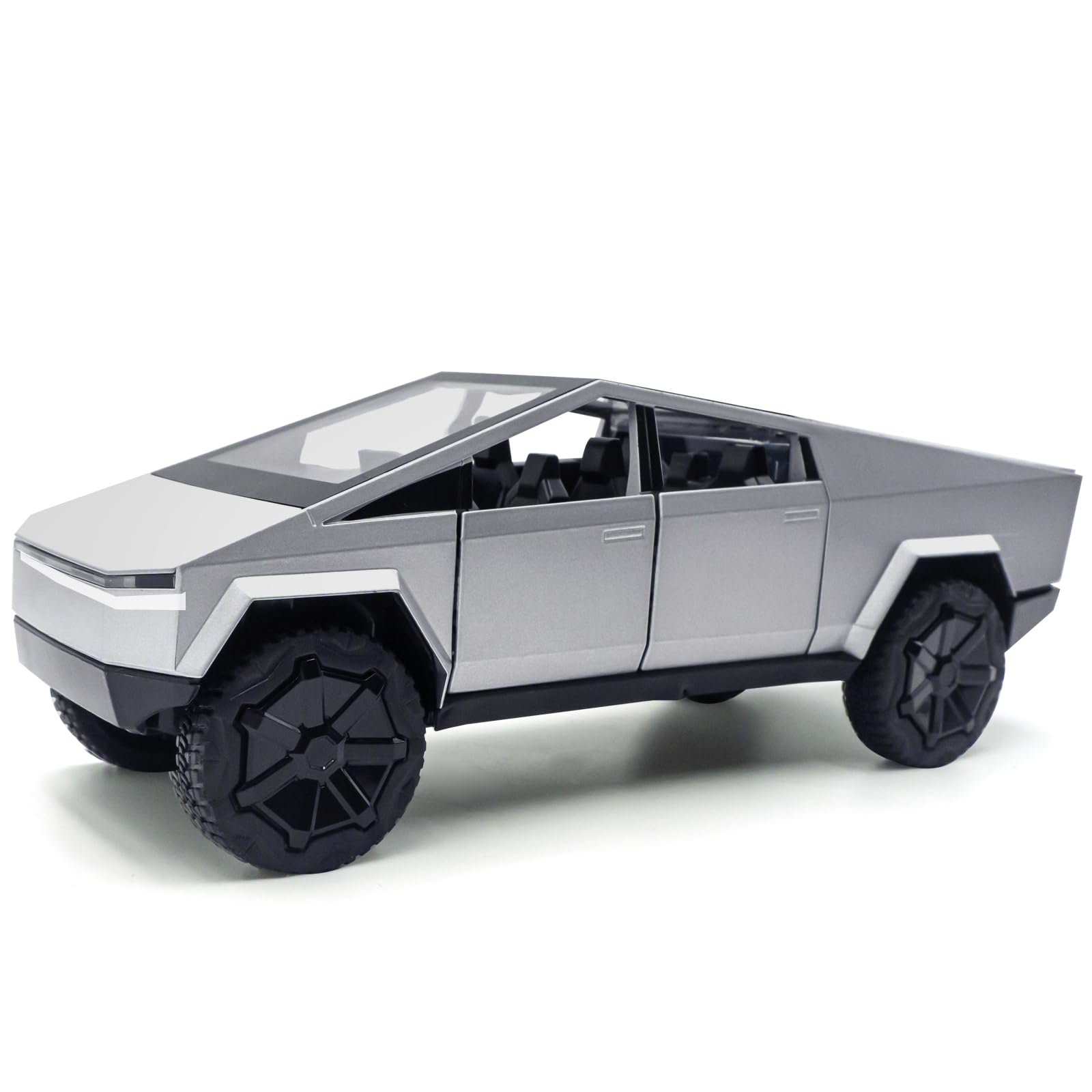 Cybertruck Model: 1/32 Diecast Metal Toy Trucks with Lights and Sounds, Mini Vehicles Toys for Boys, Ages 3 and Up (Silver)