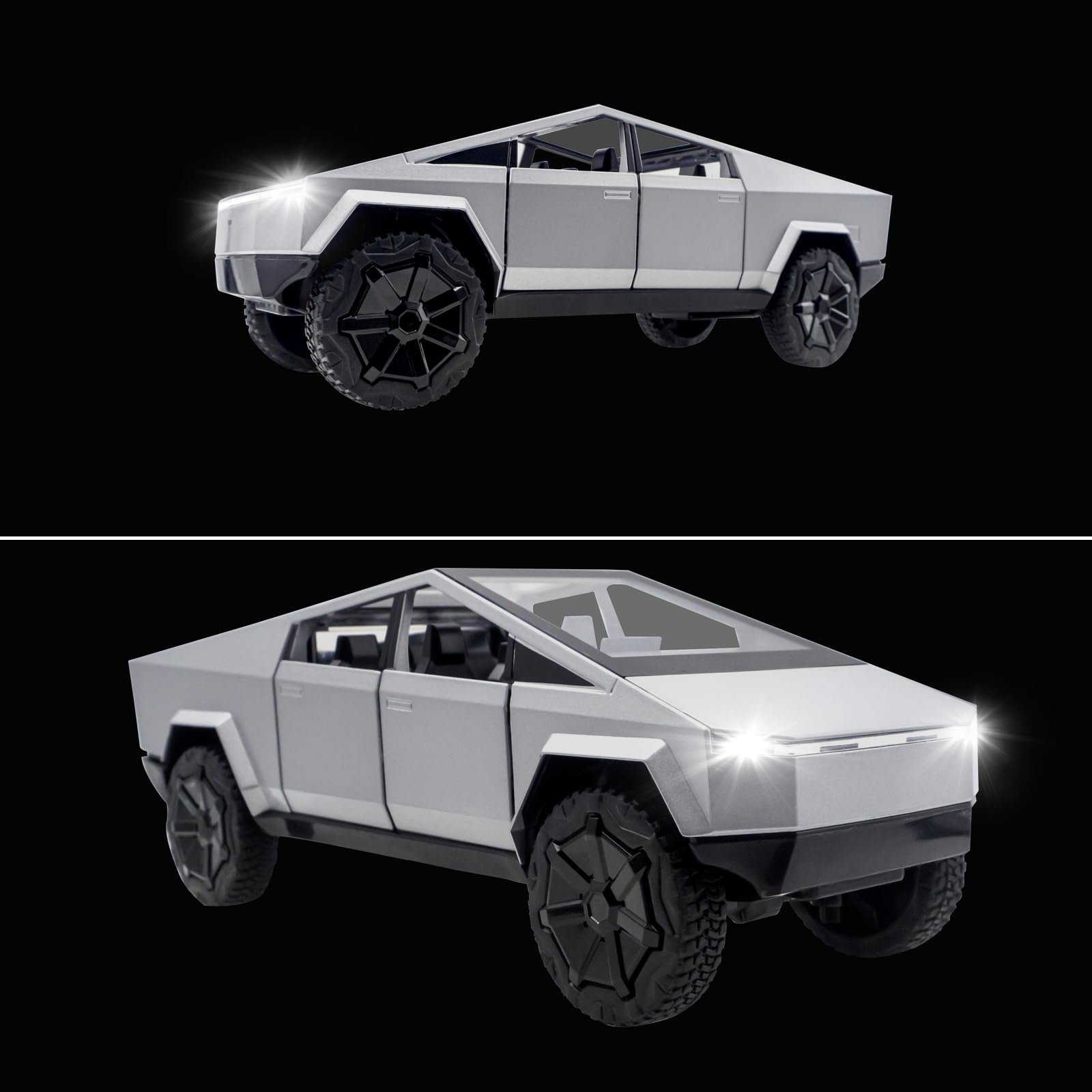 Cybertruck Model: 1/32 Diecast Metal Toy Trucks with Lights and Sounds, Mini Vehicles Toys for Boys, Ages 3 and Up (Silver)
