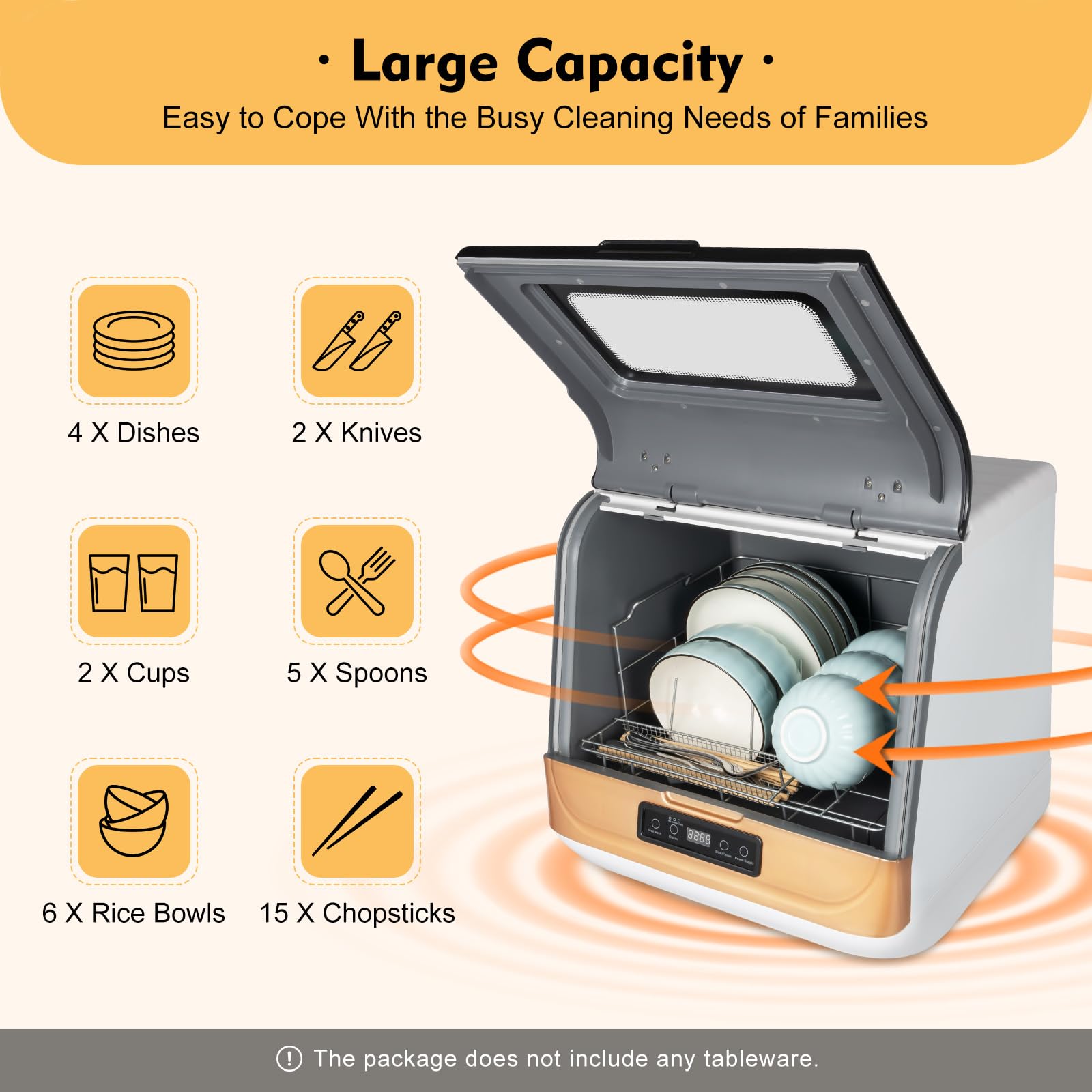 PSUFURV Portable Countertop Dishwasher 800W 110V 3 Washing Programs Dish Washer with Enhanced Dryingm 7.8-Liter Mini Dishwasher Automatic Dishwashing Machine for Restaurants, Kitchens, Cafeterias