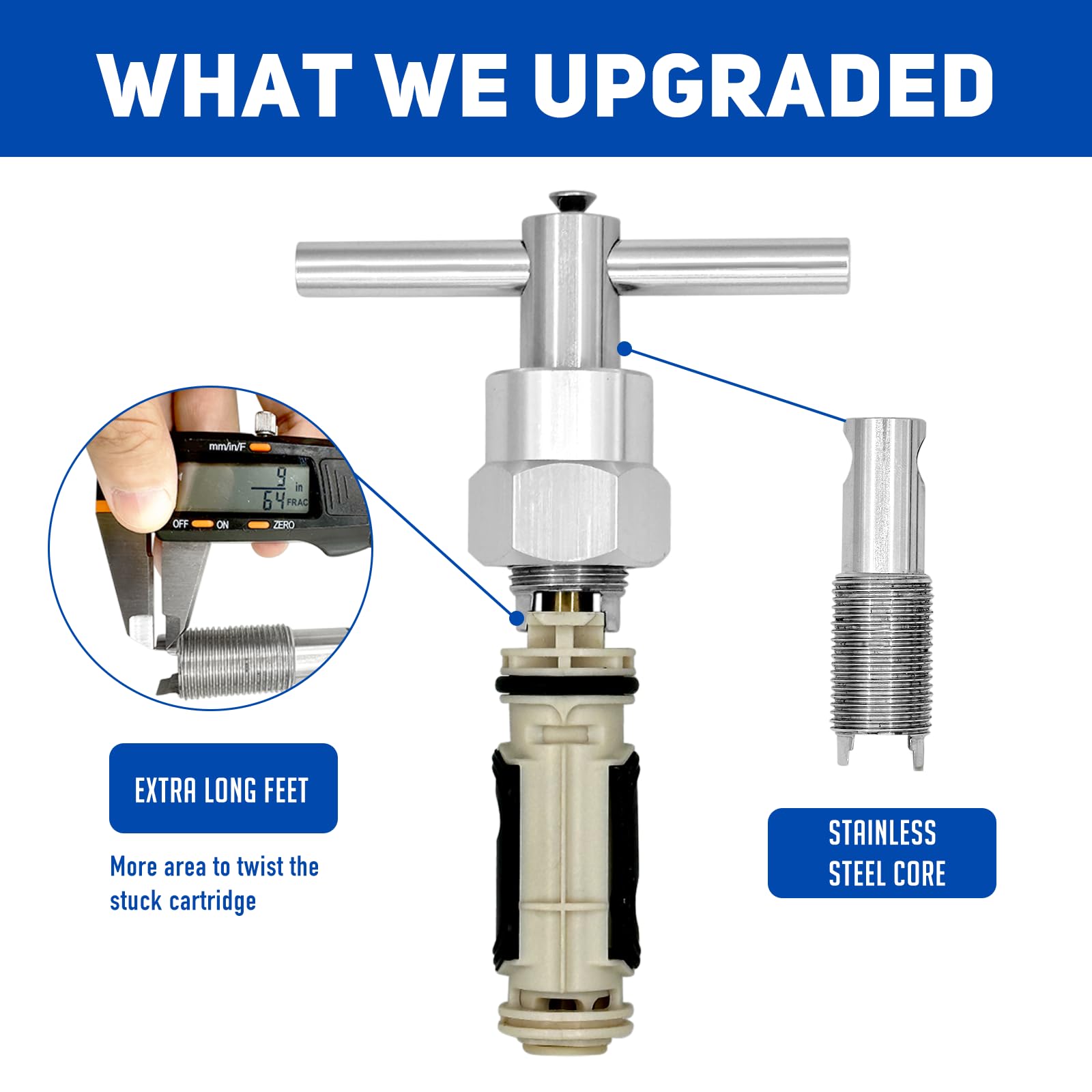 Welvzen Stainless Steel Core Cartridge Puller for 1222, 1225 & 1200, Shower Replacement Cartridge Removal Tool for 104421 with SUS304 Retainer Clip