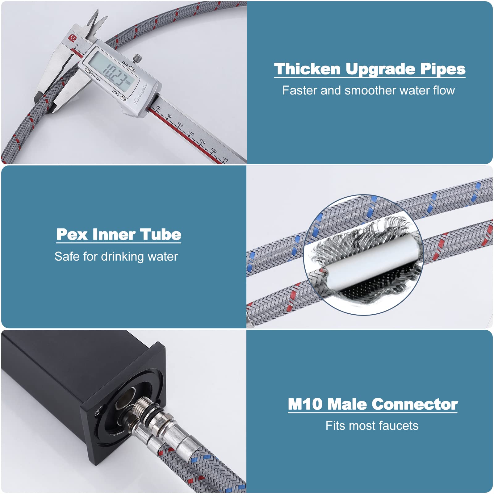 WOWOW 40" Length Faucet Supply Line, Bathroom Kitchen Faucet Lines Braided Nylon Sink Hose,cUPC Faucet Supply Lines 3/8" Female Compression Thread × M10 Male Connector 2Pcs (1 Pair)