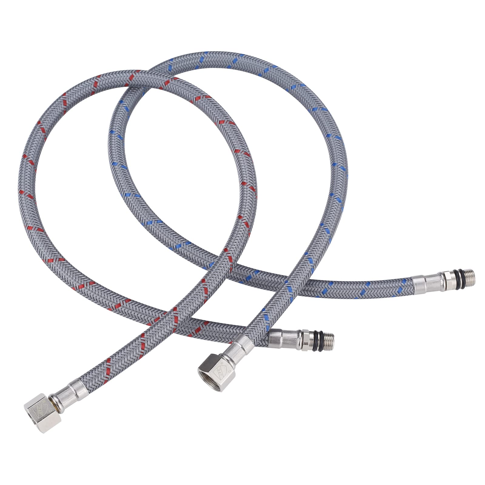 WOWOW 40" Length Faucet Supply Line, Bathroom Kitchen Faucet Lines Braided Nylon Sink Hose,cUPC Faucet Supply Lines 3/8" Female Compression Thread × M10 Male Connector 2Pcs (1 Pair)
