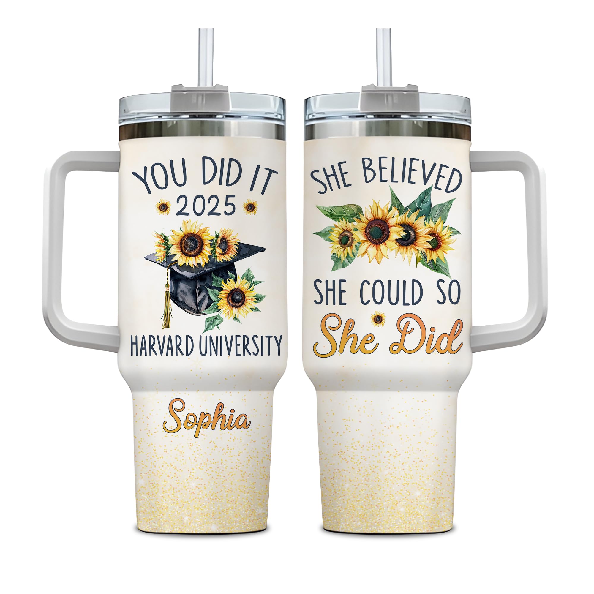 Hyturtle Personalized Graduation Gifts For Her Women - She Believed She Could So She Did - Congrats Grad Gifts For College High School Masters Degree - Stainless Steel Travel Coffee Cup 40oz With Lid