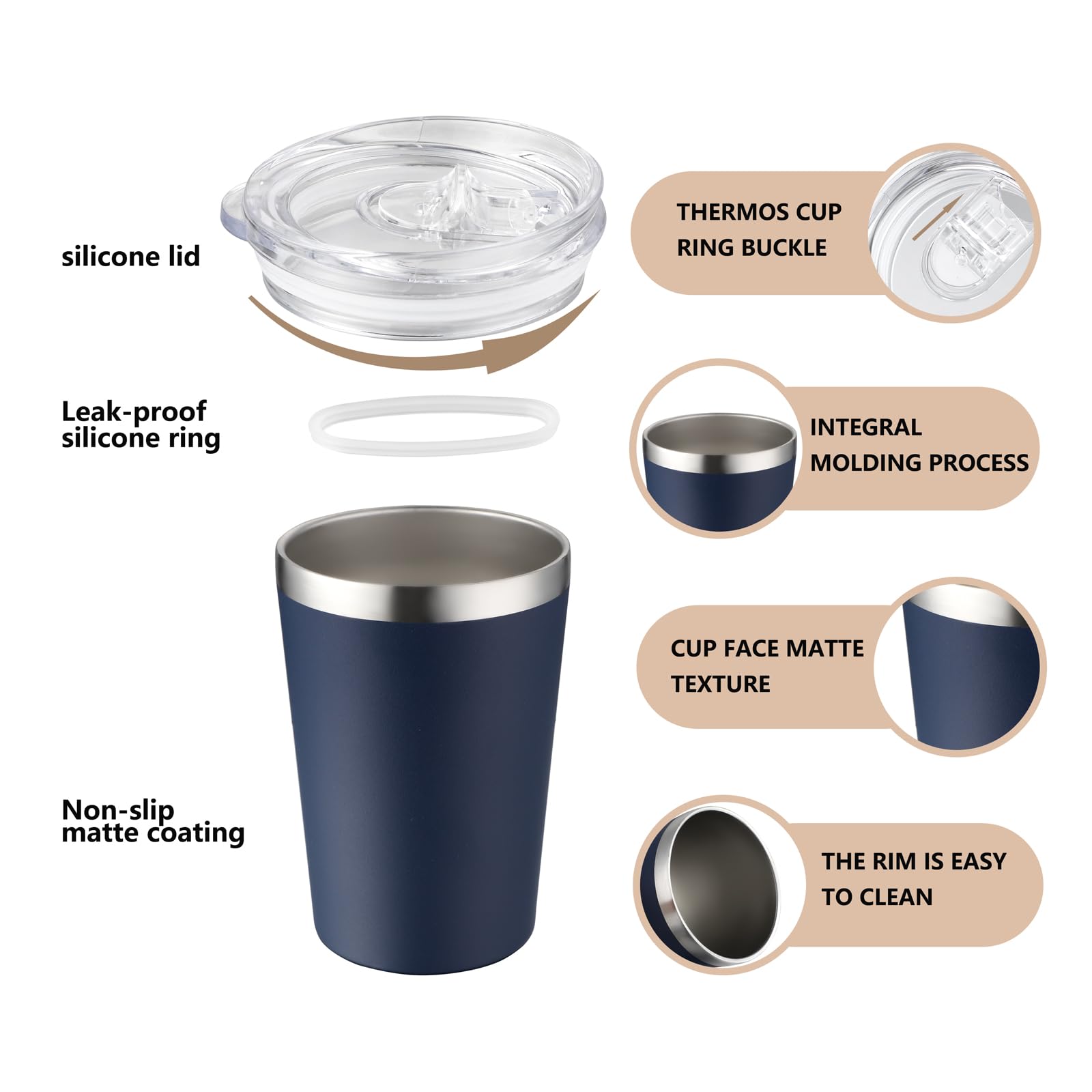 PriArring Stainless Steel Tumblers 12oz Double Wall Vacuum Travel Coffee Mugs for Home, Office, Outdoor