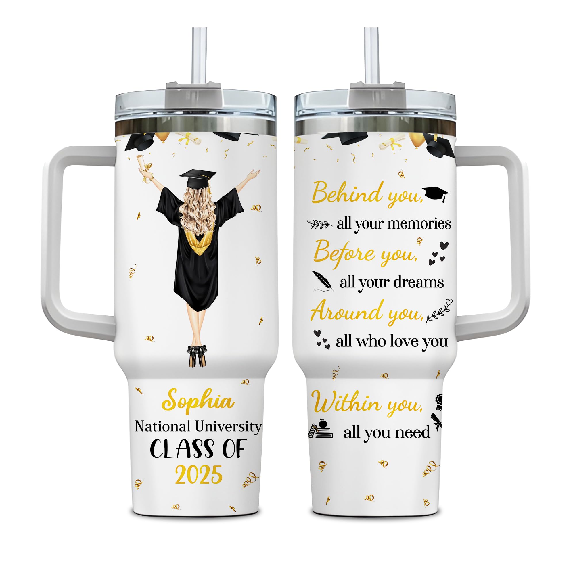 Hyturtle Personalized Graduation Tumbler Class Of 2025 - Graduation Gifts For Her Women - Best Congrats Grad Gifts For College High School Masters Degree - Stainless Steel Travel Coffee Cup With Lid