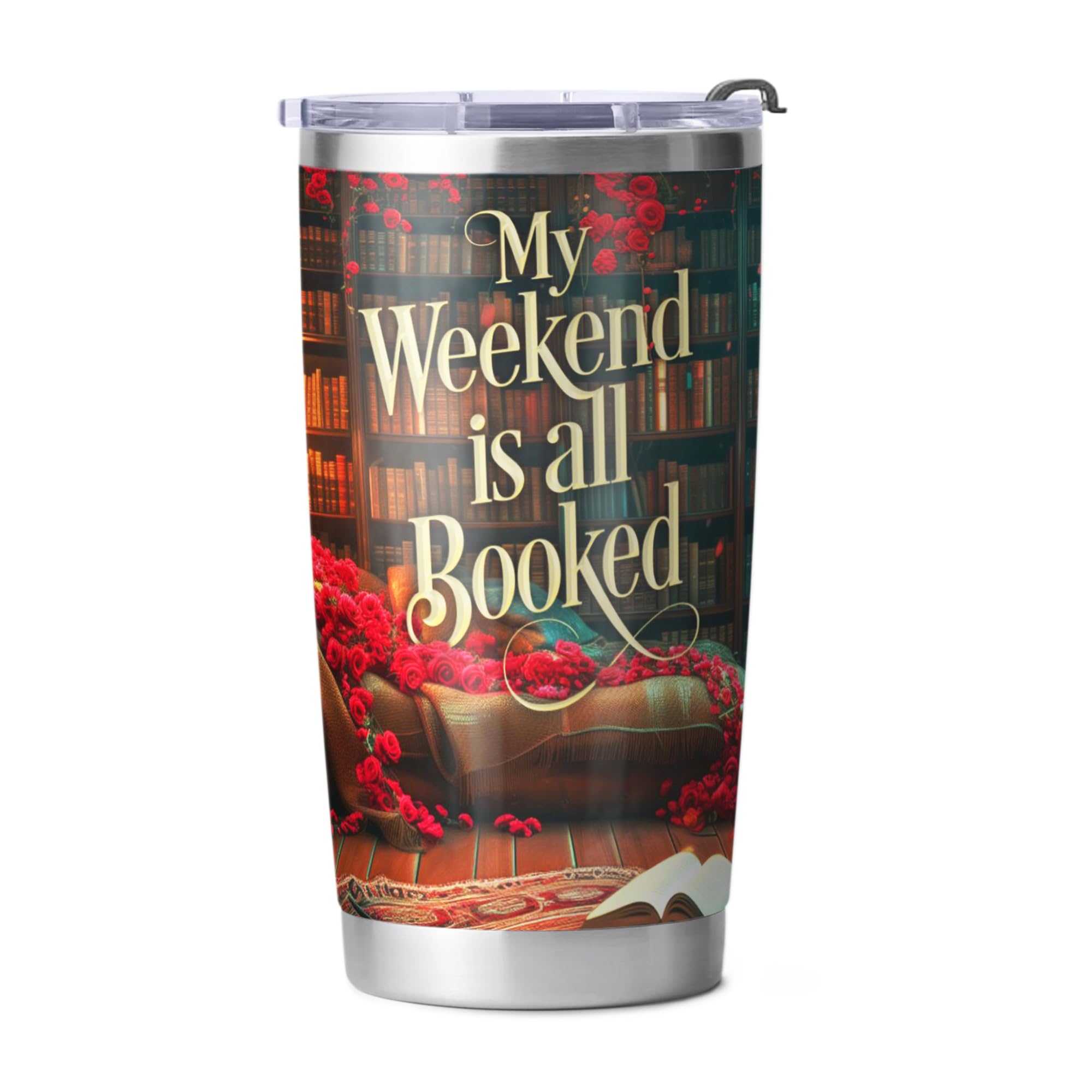 Bad Bananas Gifts for Book Lovers - 20oz Stainless Steel Tumbler - My Weekend is All Booked - Petals - Bookish Gifts for Women