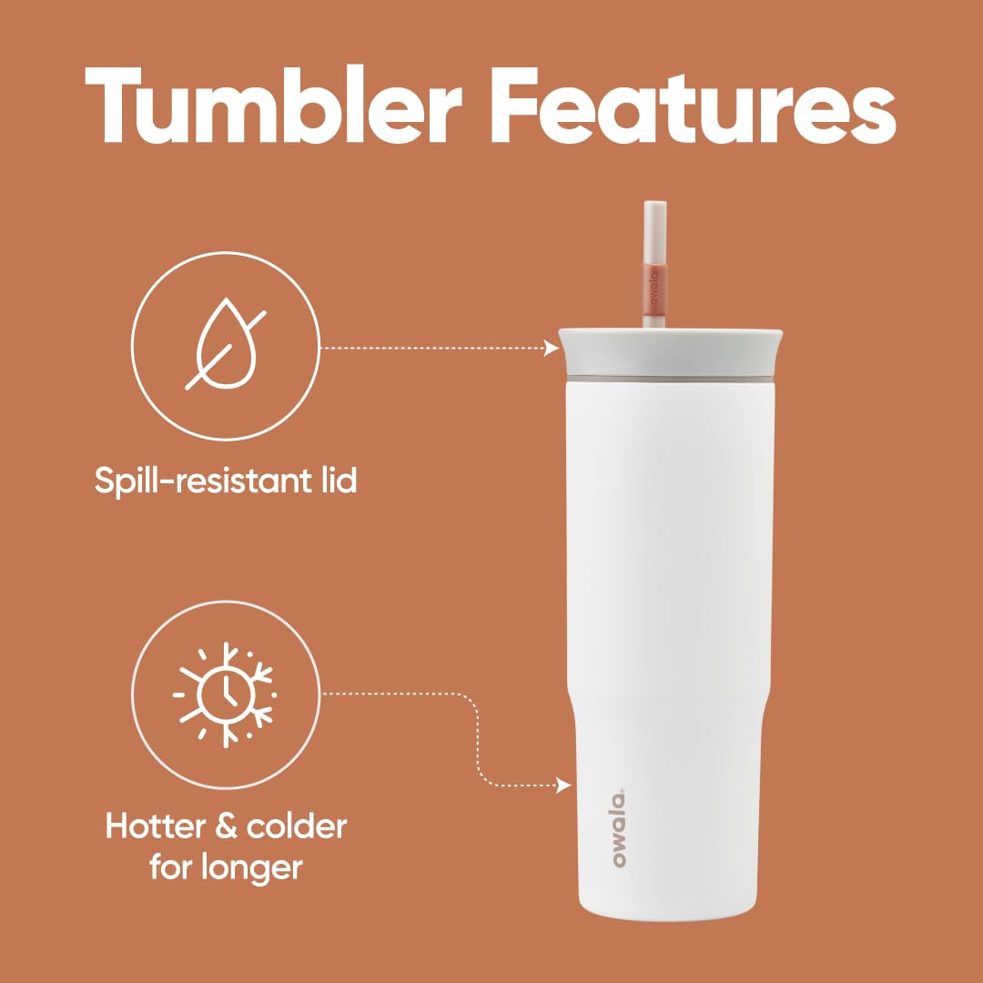 Owala 24oz Insulated Stainless Steel Tumbler and Water Bottle Bundle with Straw and Spill Resistant Lids, Grey/White and Dreamy Field