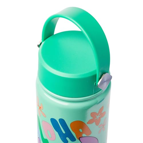 Silver Buffalo Disney Lilo and Stitch “Aloha” Stainless Steel Water Bottle with Swivel Handle Featuring Stitch, 20 Ounces
