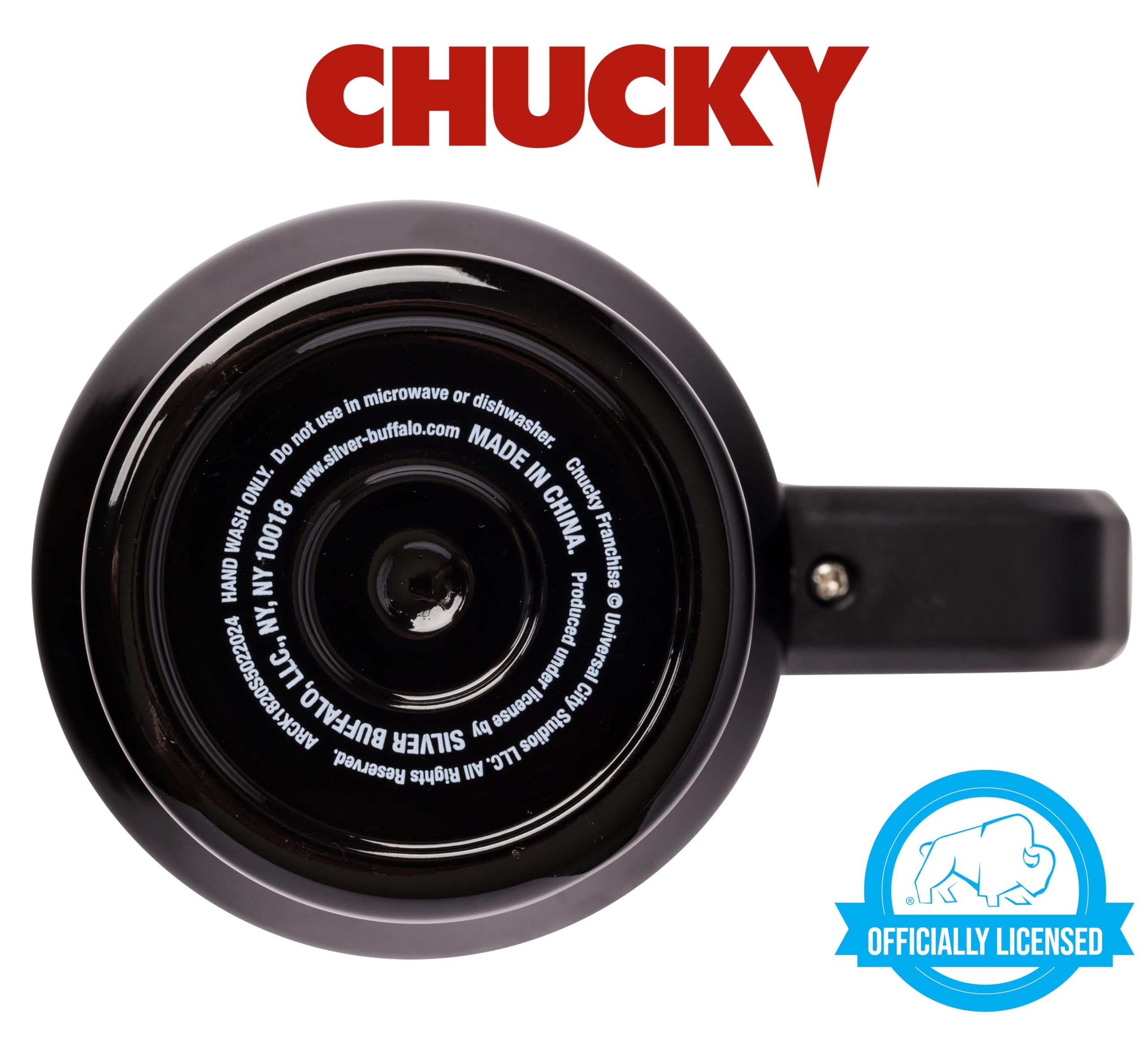 Silver Buffalo Chucky Holding Knife Wanna Play Spooky Scary Stainless Steel Tumbler with Handle and Straw, Fits in Standard Cup Holder, 40 Ounces