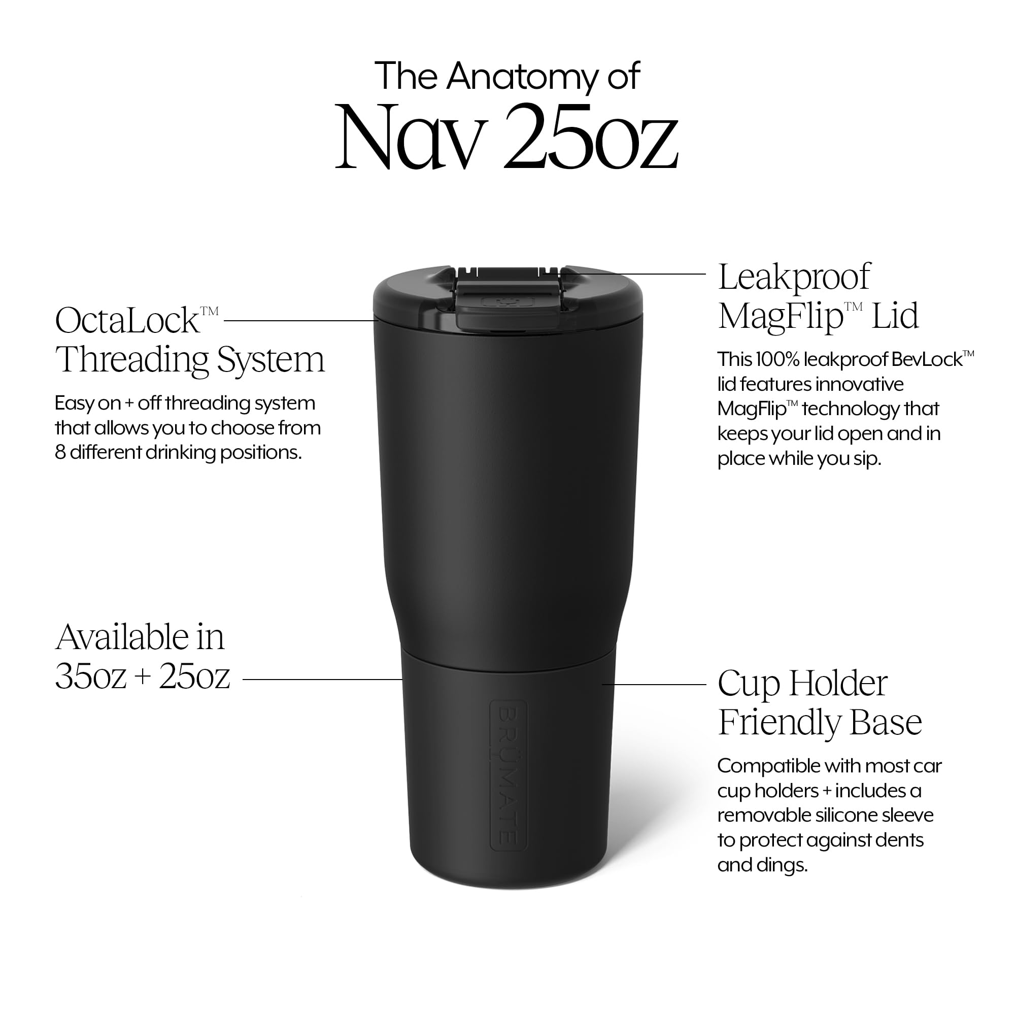 BrüMate Nav 25oz 100% Leak Proof Insulated Travel Tumbler with Magnetic BevLock™ Lid - Double Wall Cup-Holder Friendly Stainless Steel Mug (Eclipse)