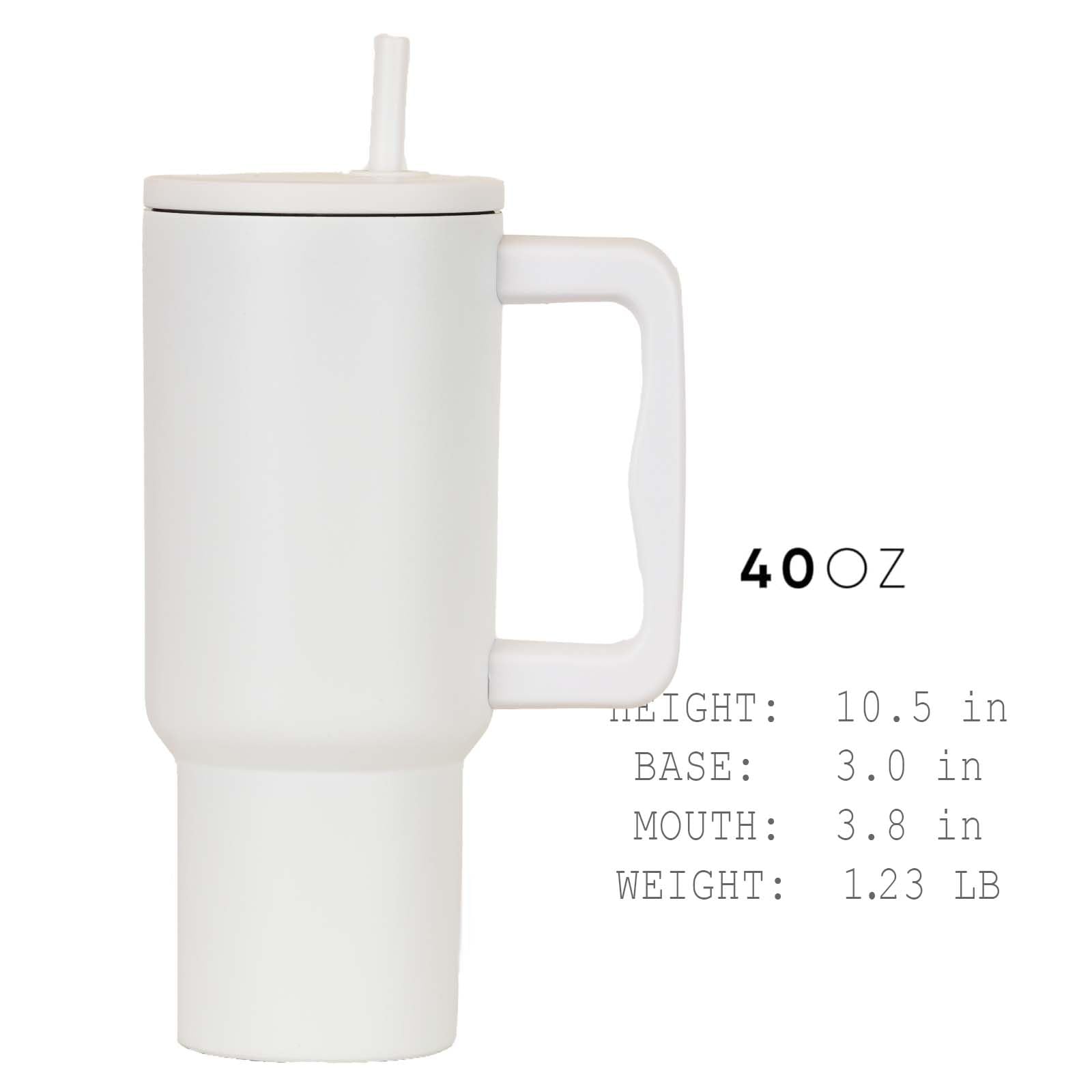 HIZEE 40 oz Tumbler with Handle and Straw,Reusable Stainless Steel Water Bottle Travel Mug Cupholder Friendly,Keeps Cold for 34 Hours, Gifts for Women Men Him Her(white)