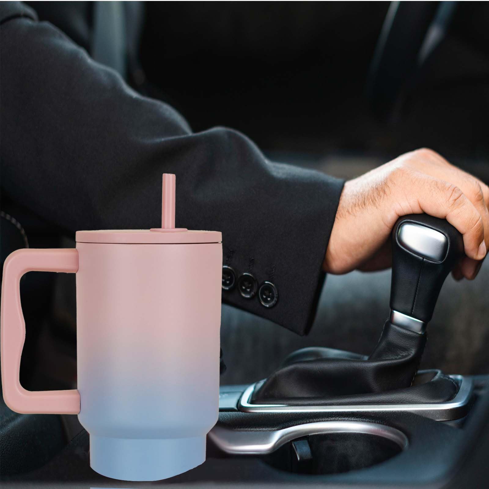 HIZEE 30 oz Tumbler with Handle and Straw,Reusable Stainless Steel Water Bottle Travel Mug Cupholder Friendly,Keeps Cold for 34 Hours, Gifts for Women Men Him Her(pink blue)