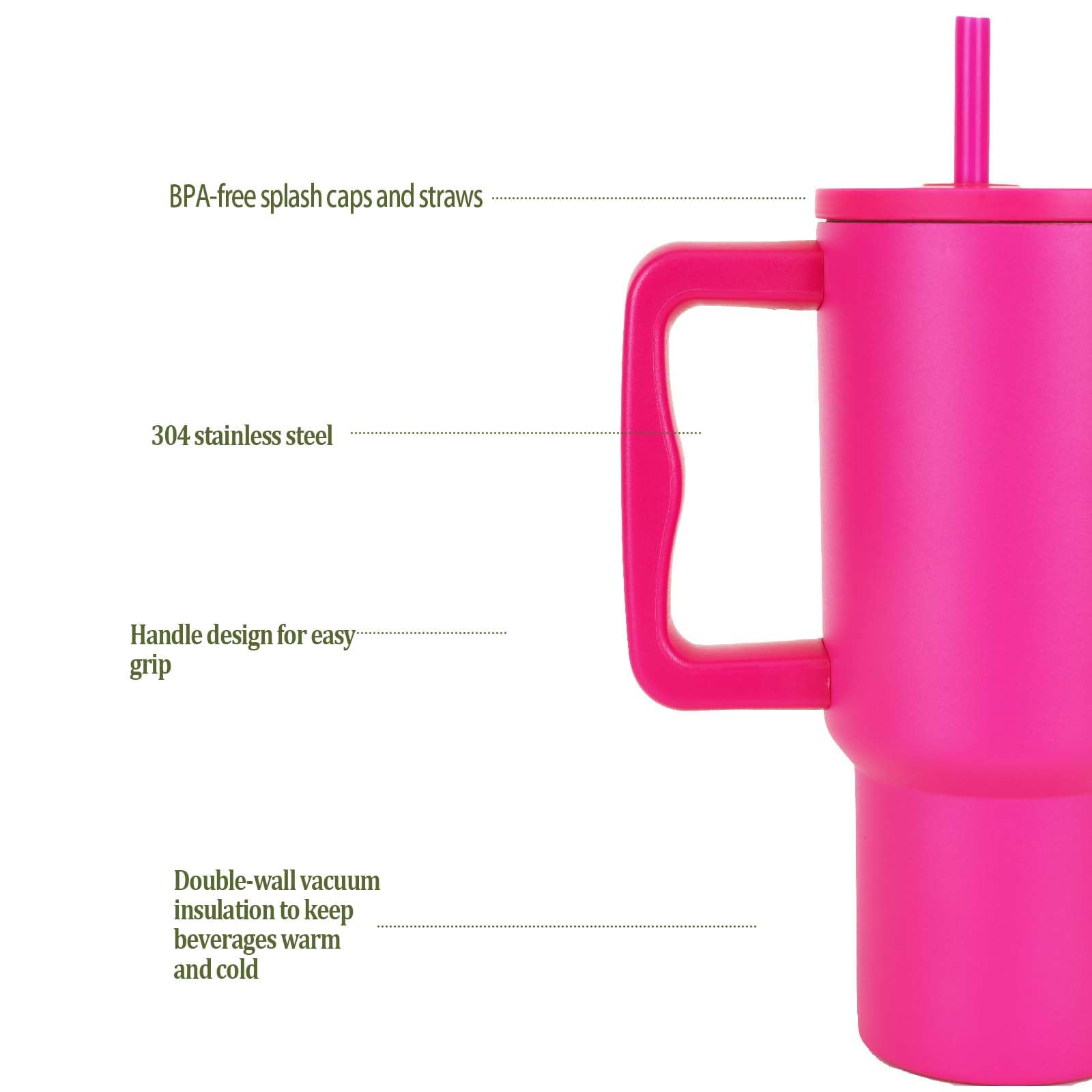HIZEE 30 oz Tumbler with Handle and Straw,Reusable Stainless Steel Water Bottle Travel Mug Cupholder Friendly,Keeps Cold for 34 Hours, Gifts for Women Men Him Her(pink)