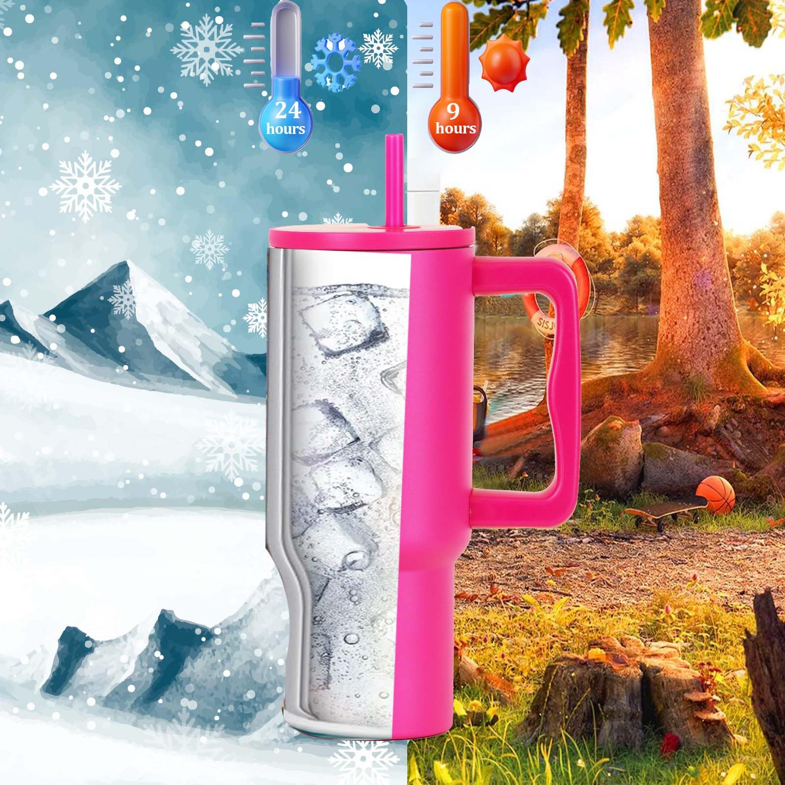 HIZEE 30 oz Tumbler with Handle and Straw,Reusable Stainless Steel Water Bottle Travel Mug Cupholder Friendly,Keeps Cold for 34 Hours, Gifts for Women Men Him Her(pink)