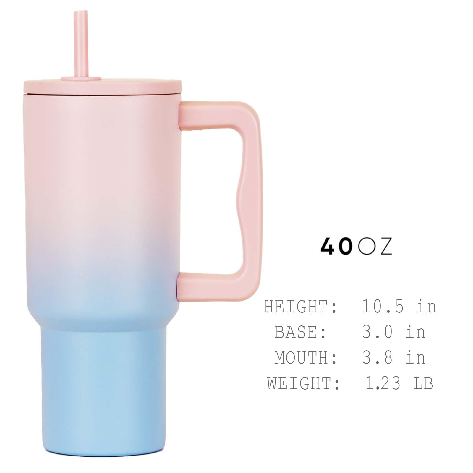 HIZEE 40 oz Tumbler with Handle and Straw,Reusable Stainless Steel Water Bottle Travel Mug Cupholder Friendly,Keeps Cold for 34 Hours, Gifts for Women Men Him Her(pink blue)