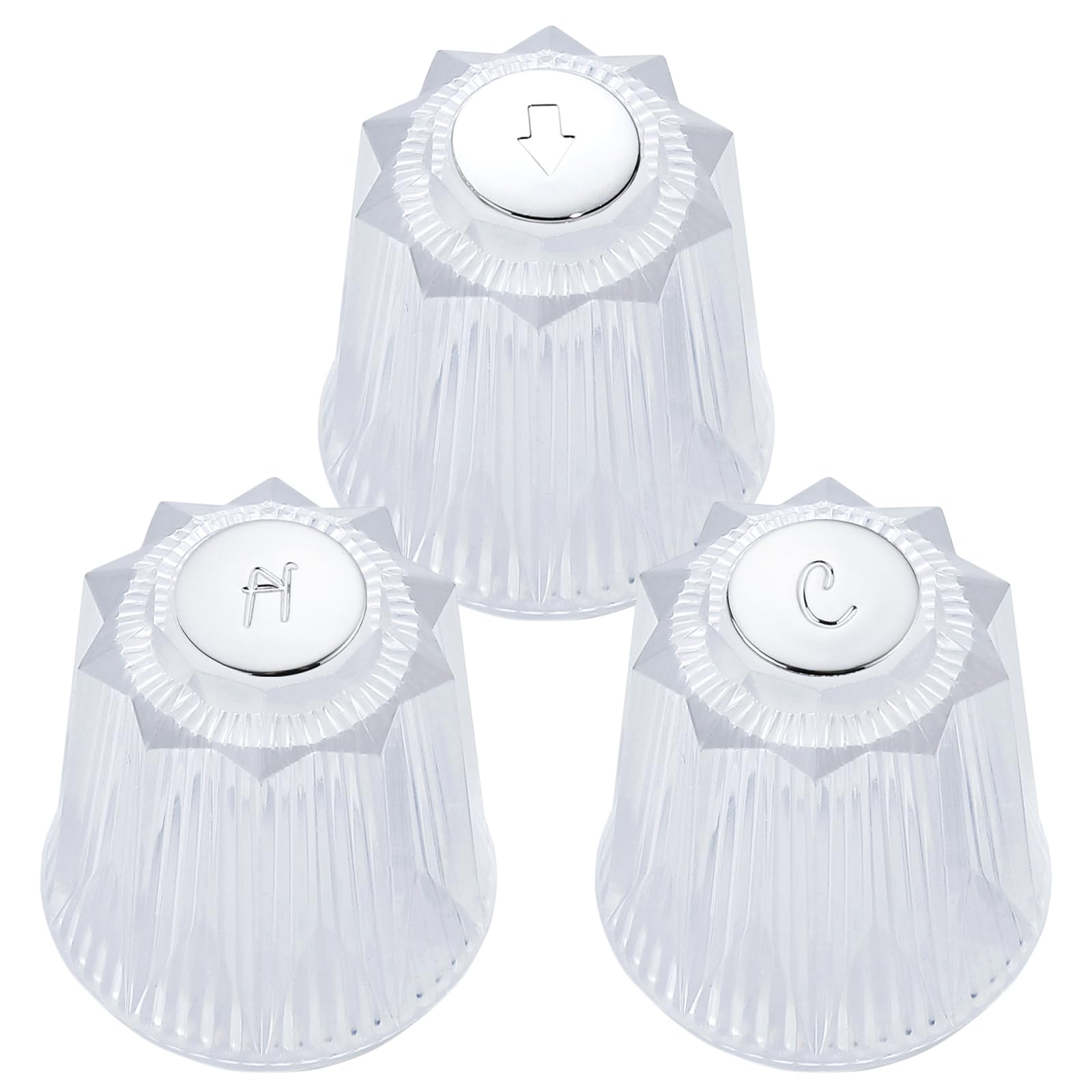 ZephyrJazz Bathtub and Shower 3 Piece Windsor Replacement Handles for Price Pfister Systems, 12 Point Broach,3 Piece Set of Hot, Cold, Diverter, Clear Acrylic