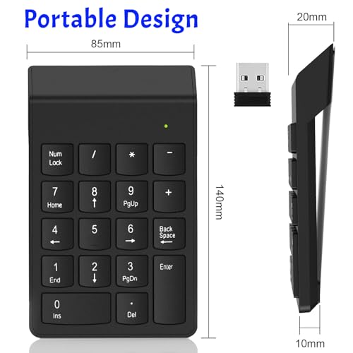 TATMOHIK Number Pad Wireless Numeric Keypad Numpad 10 Keys with a 2.4GHz USB Receiver,Portable and Upgraded 10-Key Financial Accounting Numeric Pad for Laptop PC Computer Notebook