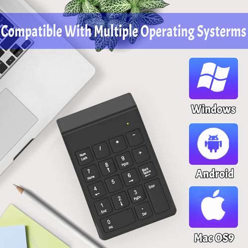 TATMOHIK Number Pad Wireless Numeric Keypad Numpad 10 Keys with a 2.4GHz USB Receiver,Portable and Upgraded 10-Key Financial Accounting Numeric Pad for Laptop PC Computer Notebook