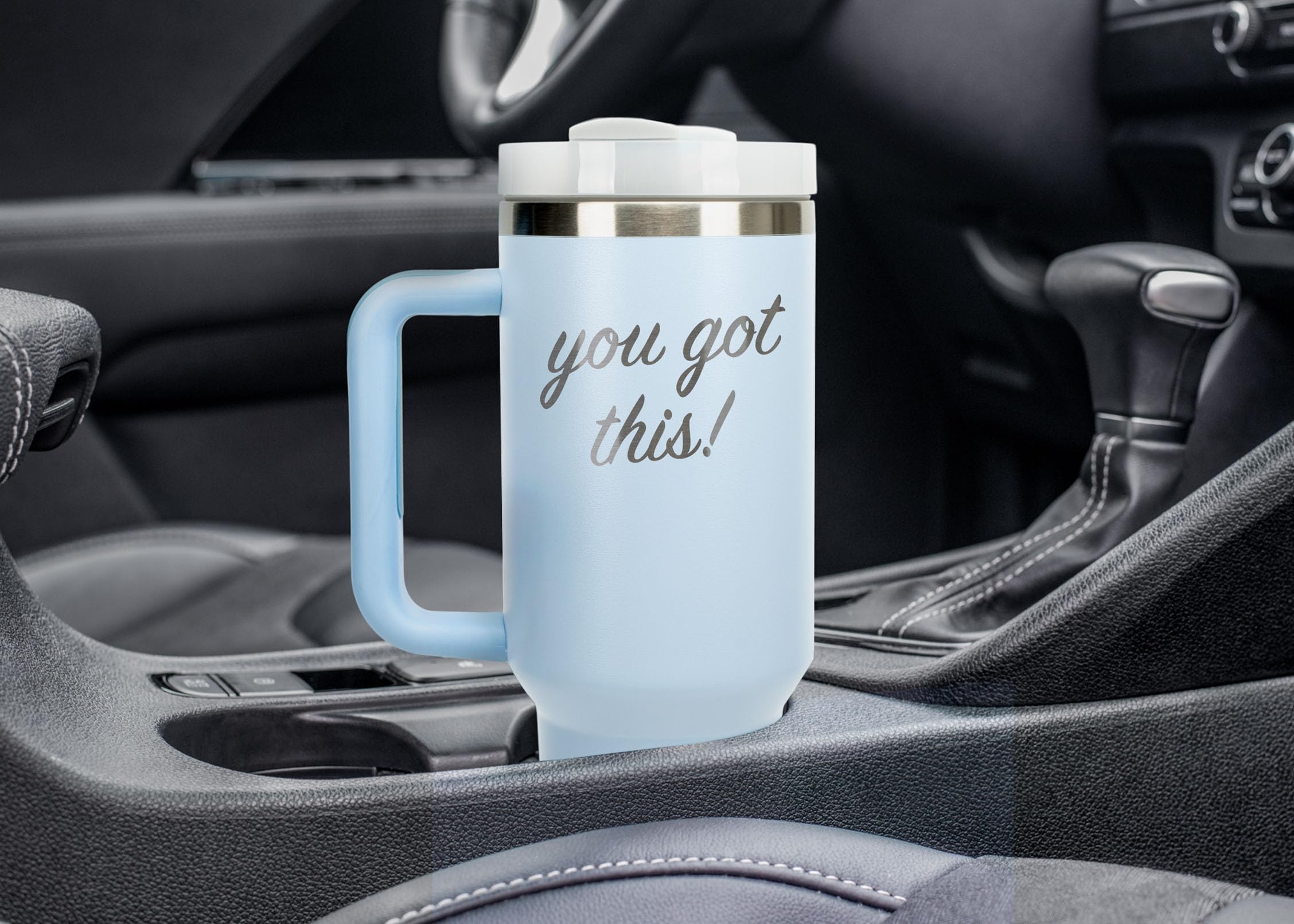Elanze Designs You Got This! Motivation 40 oz. Stainless Steel, Large Water Bottle Coffee Mug, Spill & Leak Resistant, Thermal Travel Tumbler with Handle, Lid & Straw, Blue