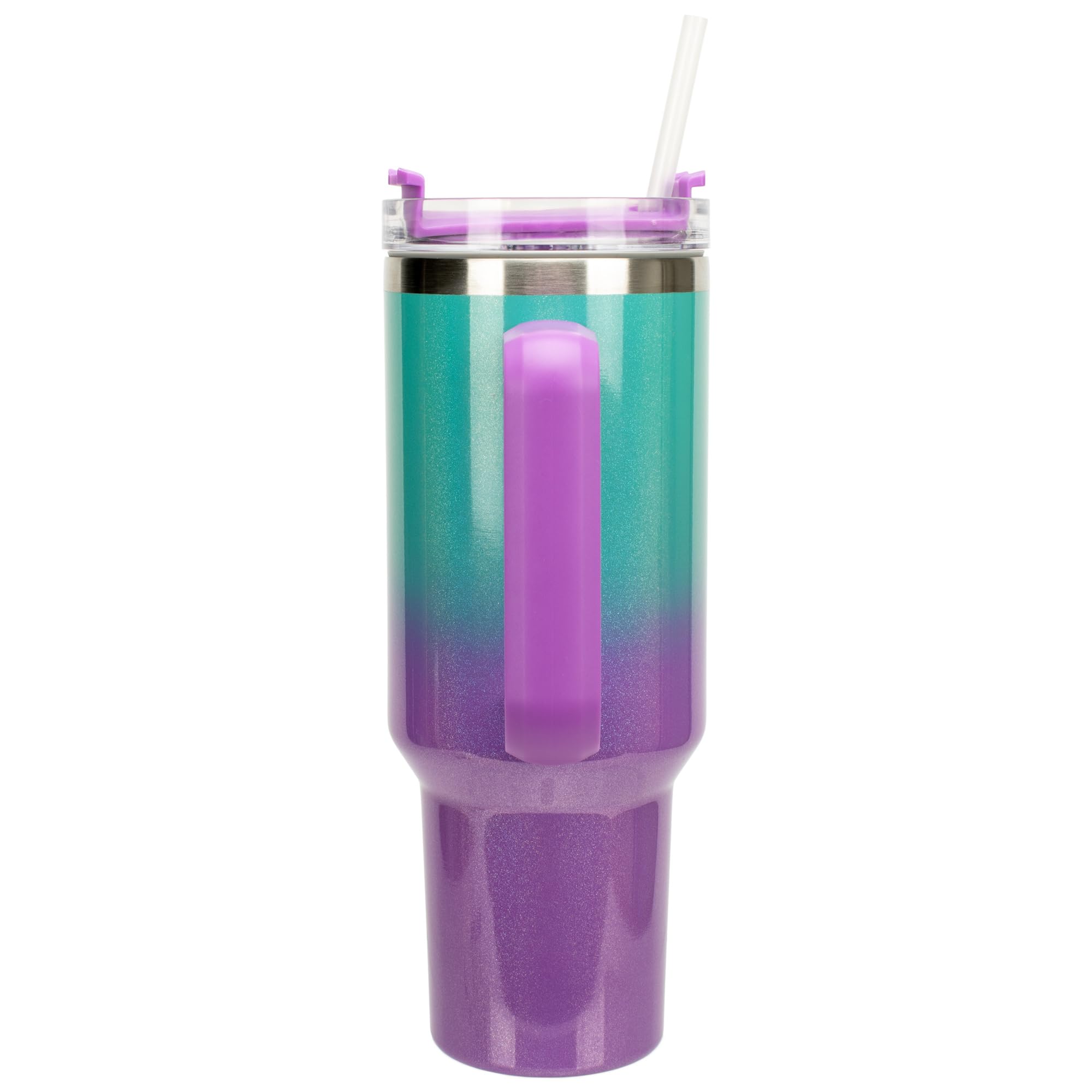 Elanze Designs It's Fine I'm Fine Everything's Fine 40 oz. Stainless Steel, Large Water Bottle Coffee Mug, Spill & Leak Resistant, Thermal Travel Tumbler with Handle, Lid & Straw, Teal/Purple