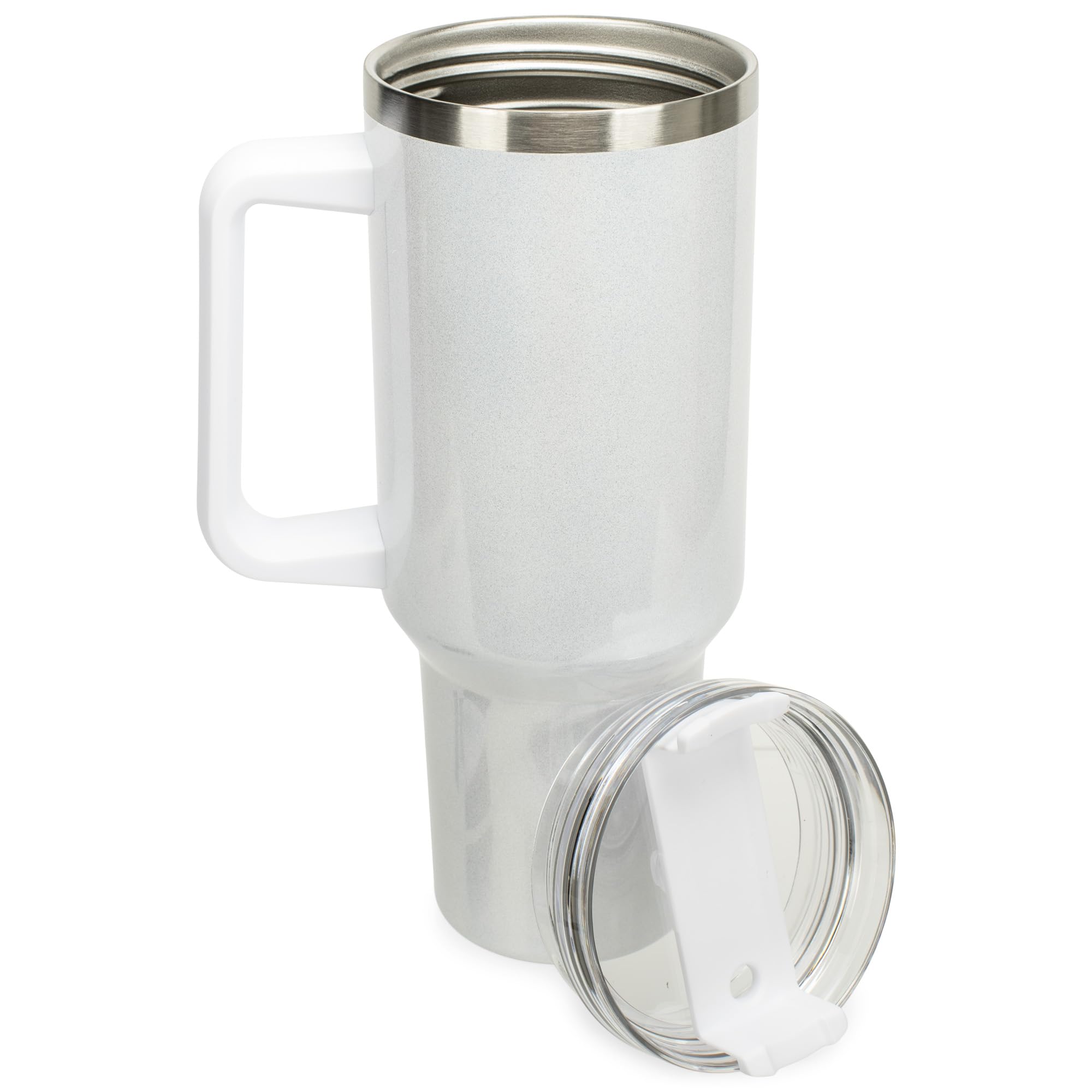 Elanze Designs It's Fine I'm Fine Everything's Fine 40 oz. Stainless Steel, Large Water Bottle Coffee Mug, Spill & Leak Resistant, Thermal Travel Tumbler with Handle, Lid & Straw, White Shimmer