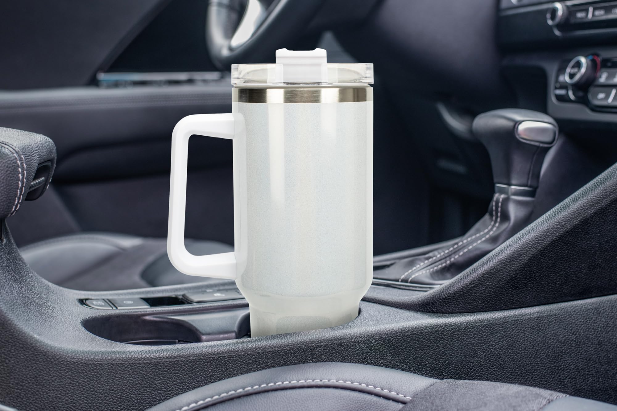 Elanze Designs It's Fine I'm Fine Everything's Fine 40 oz. Stainless Steel, Large Water Bottle Coffee Mug, Spill & Leak Resistant, Thermal Travel Tumbler with Handle, Lid & Straw, White Shimmer