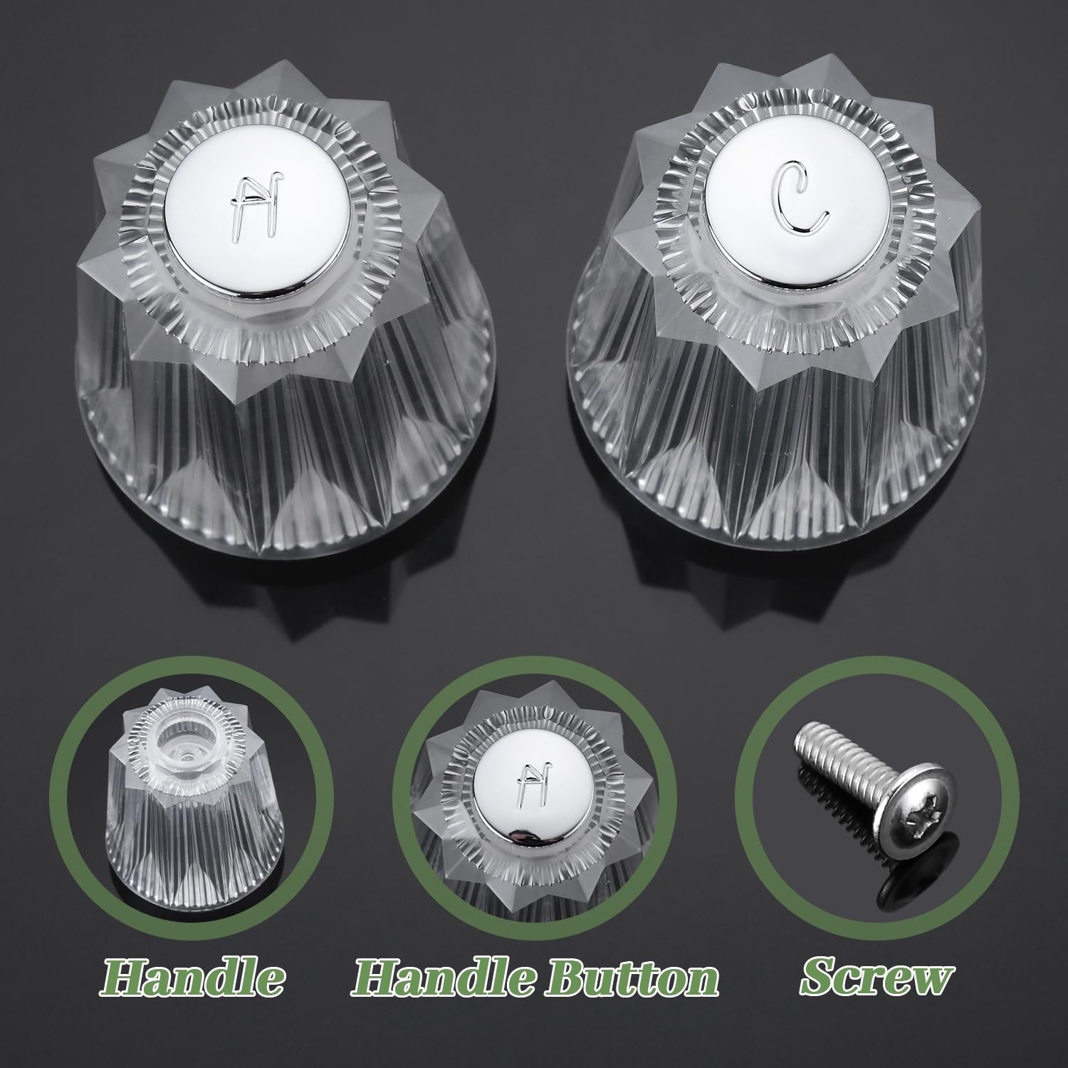 Shower Knob Replacement Compatible with Price Pfister Contessa & Windsor Tub and Shower Faucet Shower Knobs, Shower Knobs 2 Piece Replacement for Pfister Shower Handle Replacement, Clear Acrylic