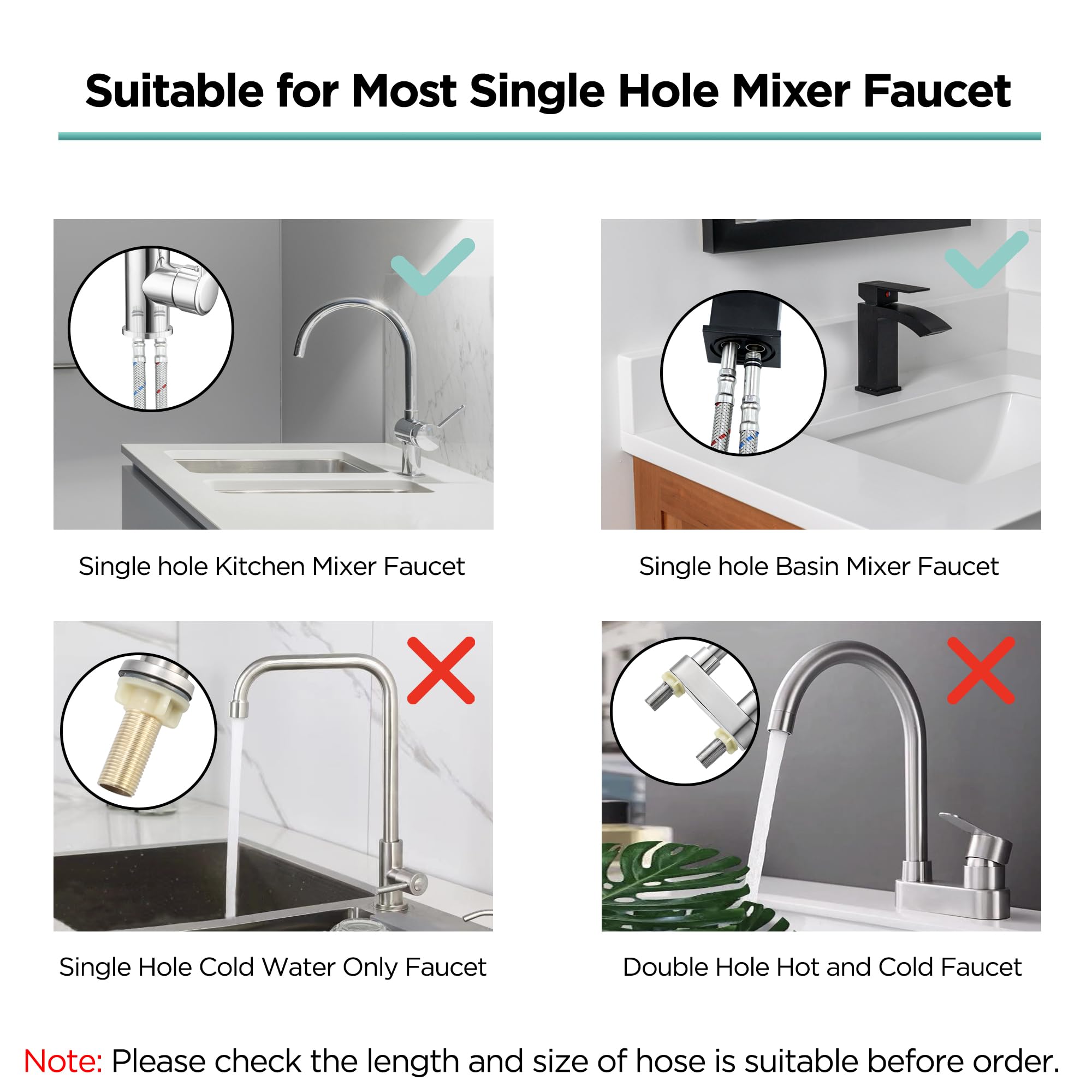23.5-Inch Bathroom Kitchen Faucet Connector Braided Stainless Steel Supply Hose G1/2'' Female Compression Thread x M10 Male Connector Faucet Supply Line 2 Pcs(1 pair)
