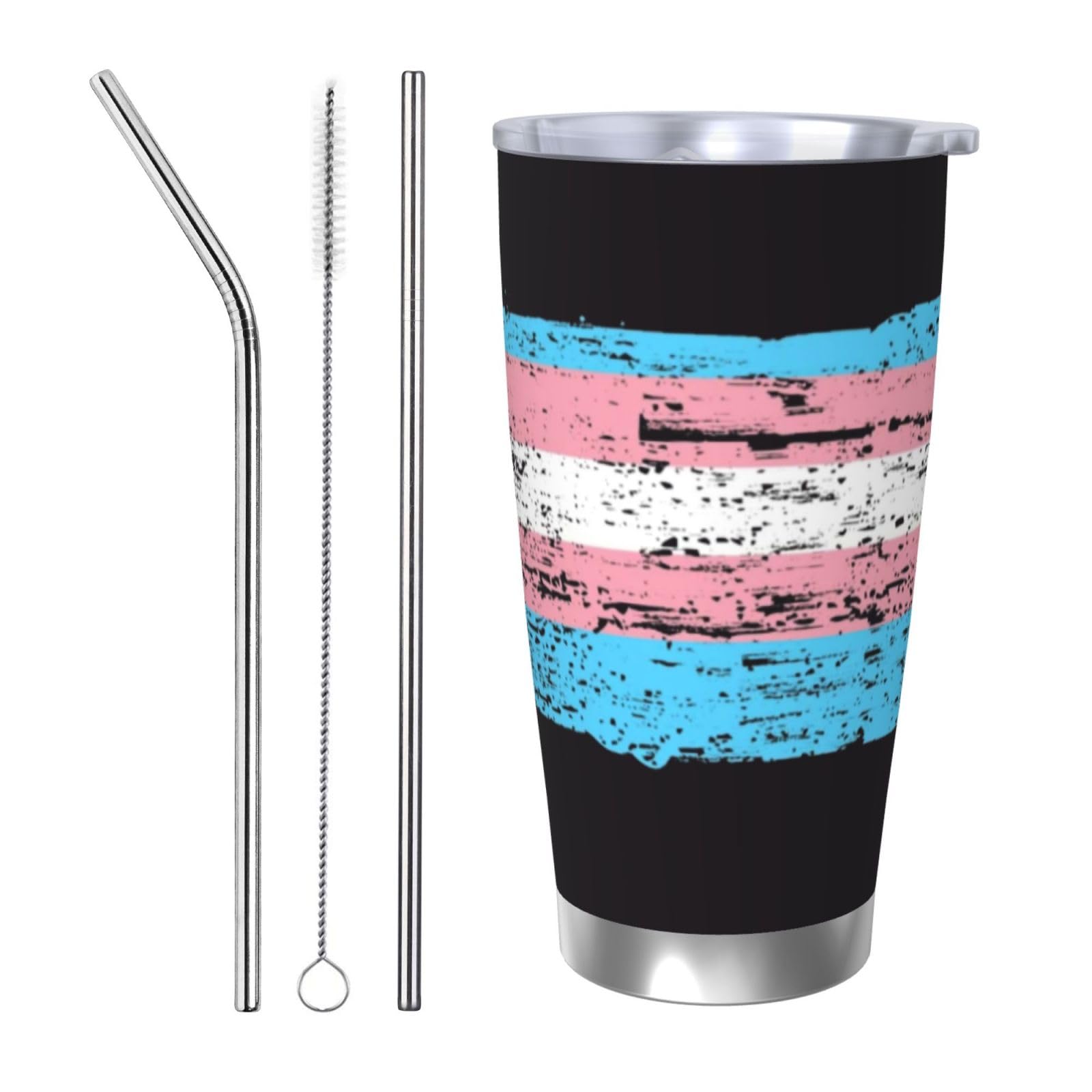 Uniwneds Transgender Pride Flag Stainless Steel Tumbler Mugs With Lid And Straw 20 Oz Insulated Travel Coffee Mugs Cap Bottle Gifts For Women Men