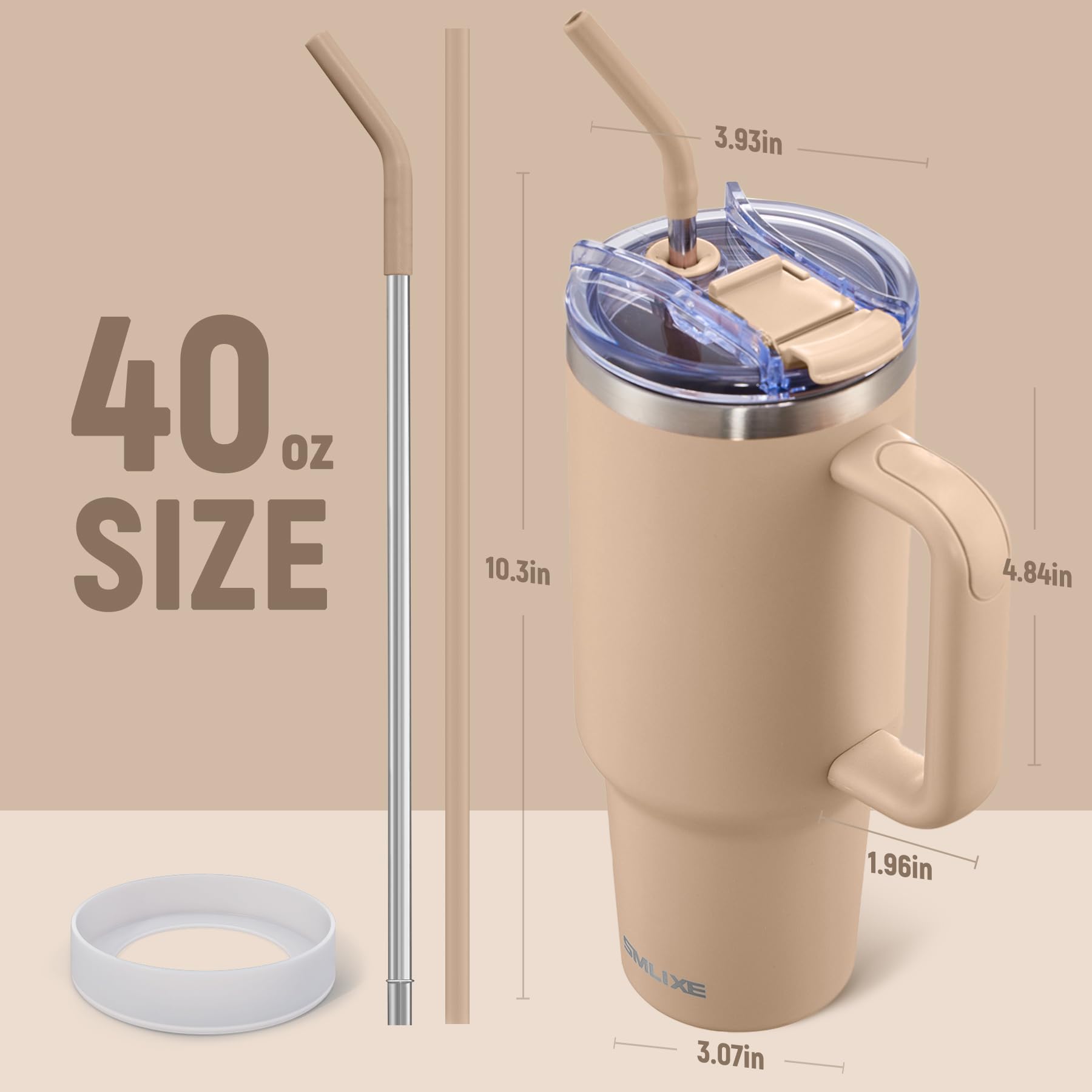 SMLIXE 40 oz Tumbler with Handle and Straw Lid,Insulated Reusable Stainless Steel Water Bottle Travel Mug,Cupholder Friendly Double Wall Vacuum Sealed Cup (Mocha)