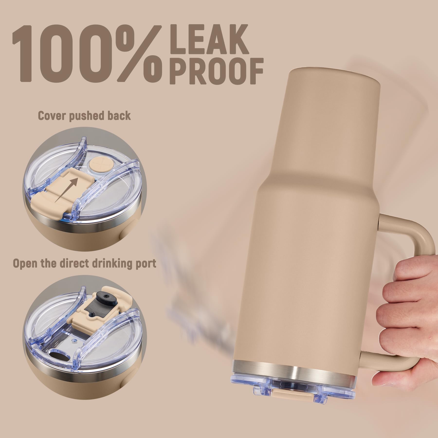 SMLIXE 40 oz Tumbler with Handle and Straw Lid,Insulated Reusable Stainless Steel Water Bottle Travel Mug,Cupholder Friendly Double Wall Vacuum Sealed Cup (Mocha)