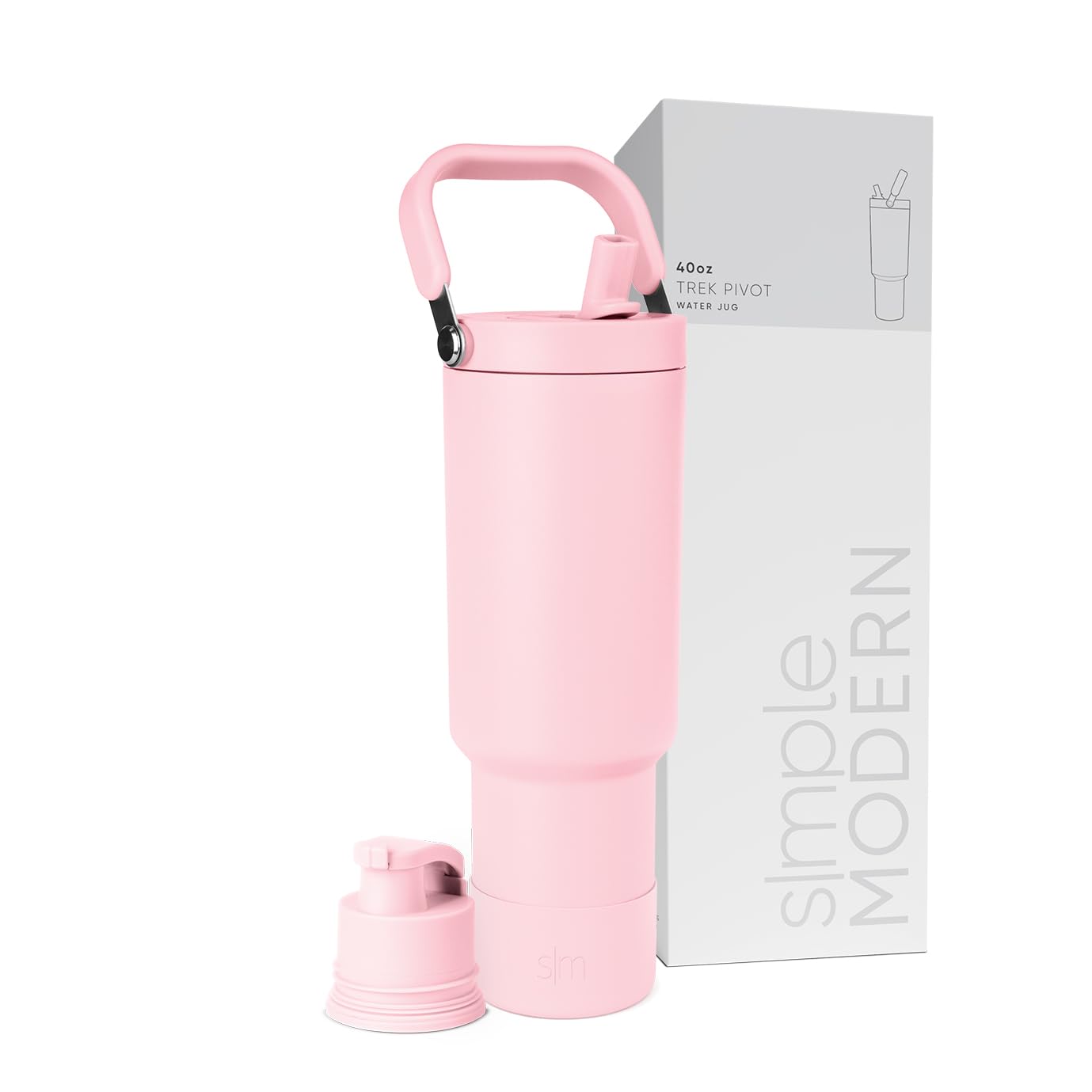 Simple Modern Trek Pivot | 40oz Flip Straw Tumbler with Handle | Water Bottle & Boot | Interchangeable Straw & Chug Lids | Insulated Stainless Steel Jug | Gym Sports Outdoors | Blush