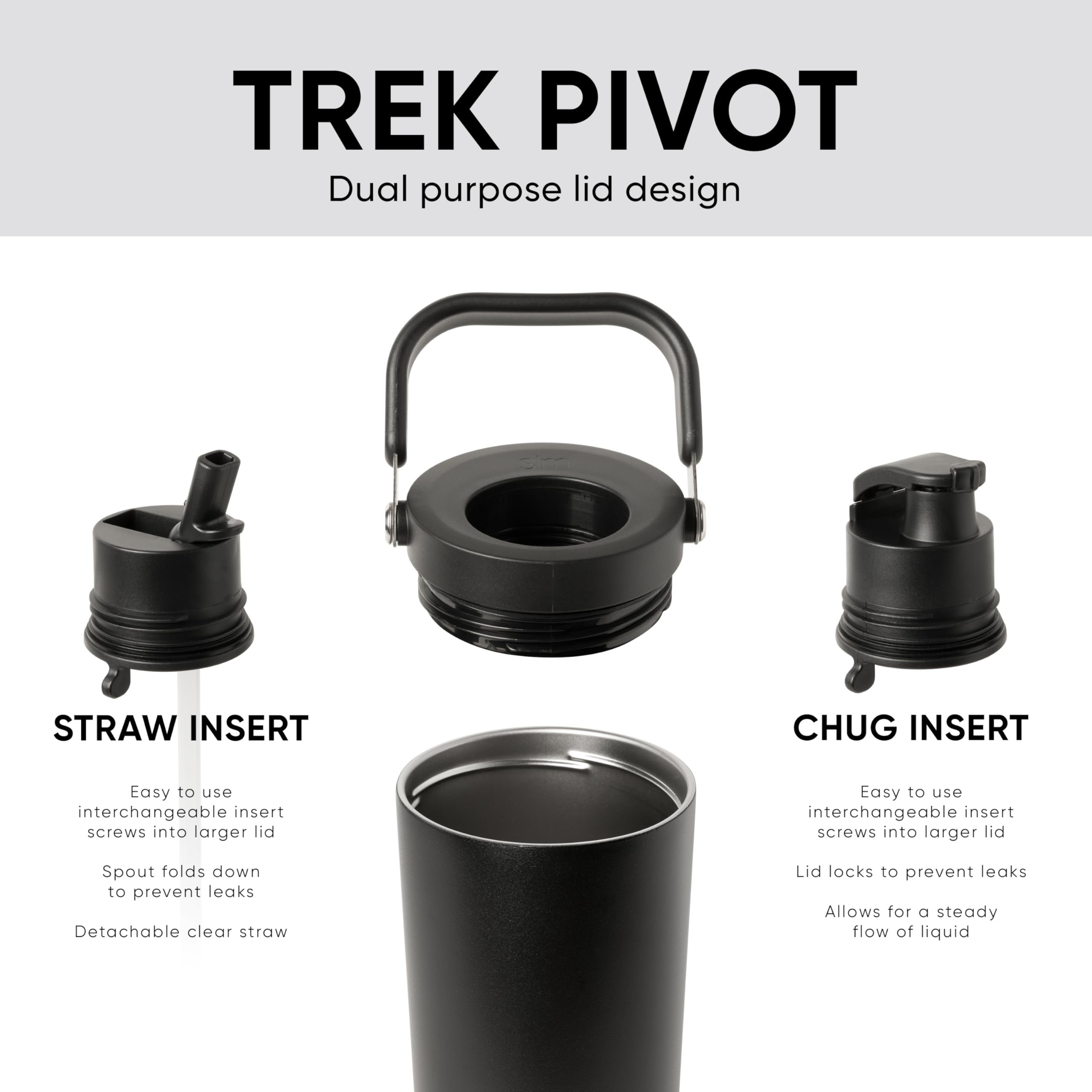 Simple Modern Trek Pivot | 40oz Flip Straw Tumbler with Handle | Water Bottle & Boot | Interchangeable Straw & Chug Lids | Insulated Stainless Steel Jug | Gym Sports Outdoors | Almond Birch