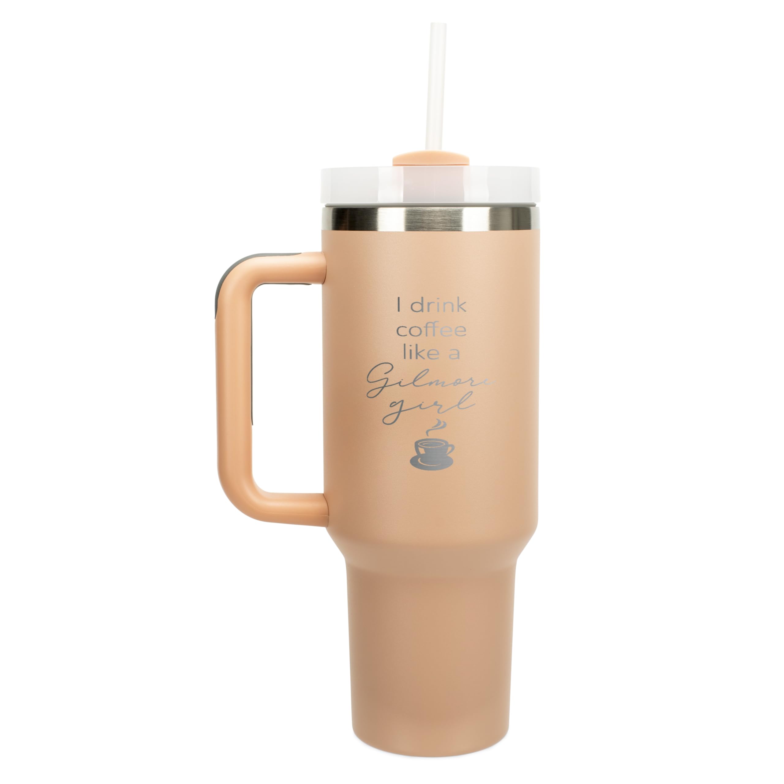 Elanze Designs I Drink Coffee Like A Gilmore Girl 40 oz. Stainless Steel, Large Water Bottle Coffee Mug, Spill & Leak Resistant, Thermal Travel Tumbler with Handle, Lid & Straw, Peach