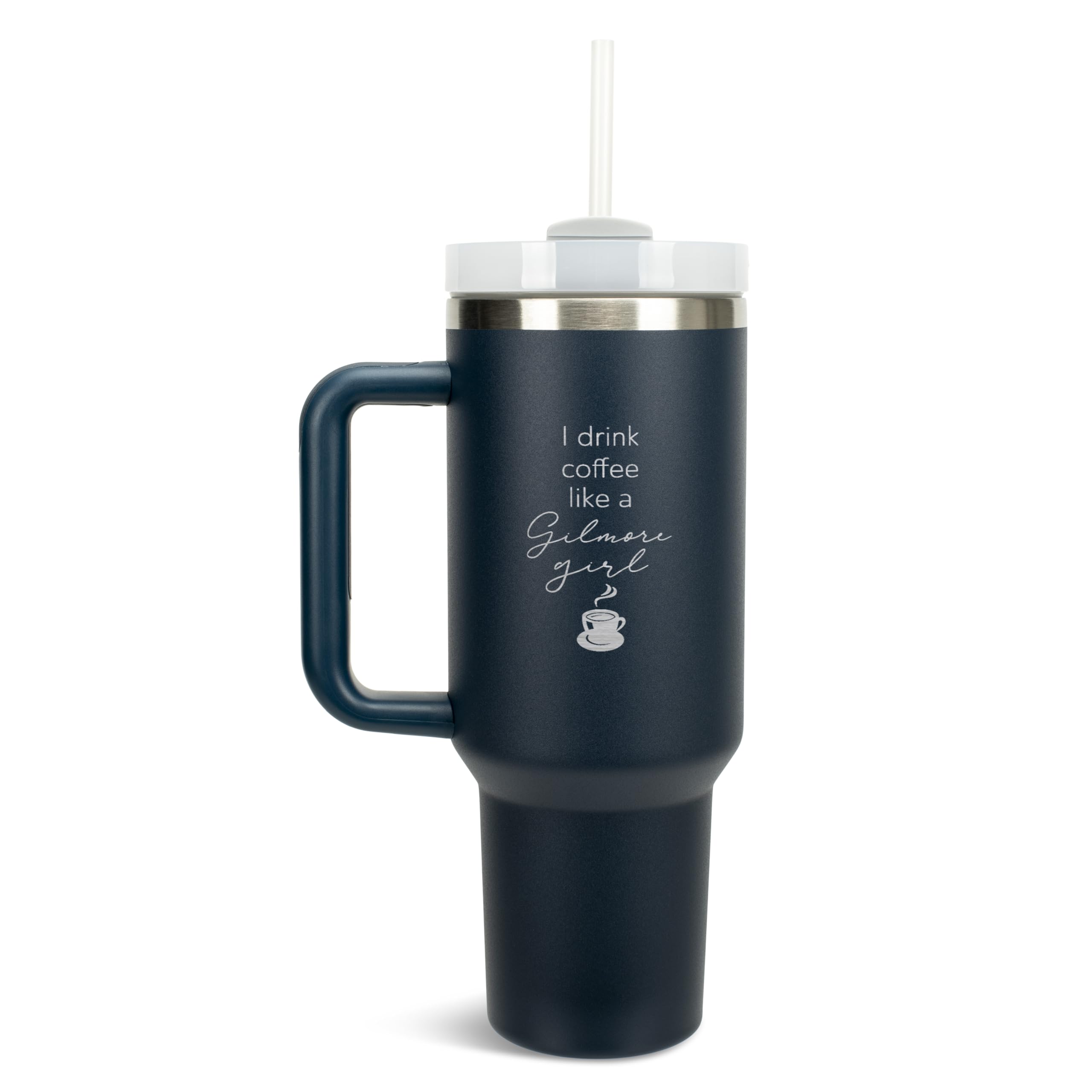 Elanze Designs I Drink Coffee Like A Gilmore Girl 40 oz. Stainless Steel, Large Water Bottle Coffee Mug, Spill & Leak Resistant, Thermal Travel Tumbler with Handle, Lid & Straw, Navy Blue