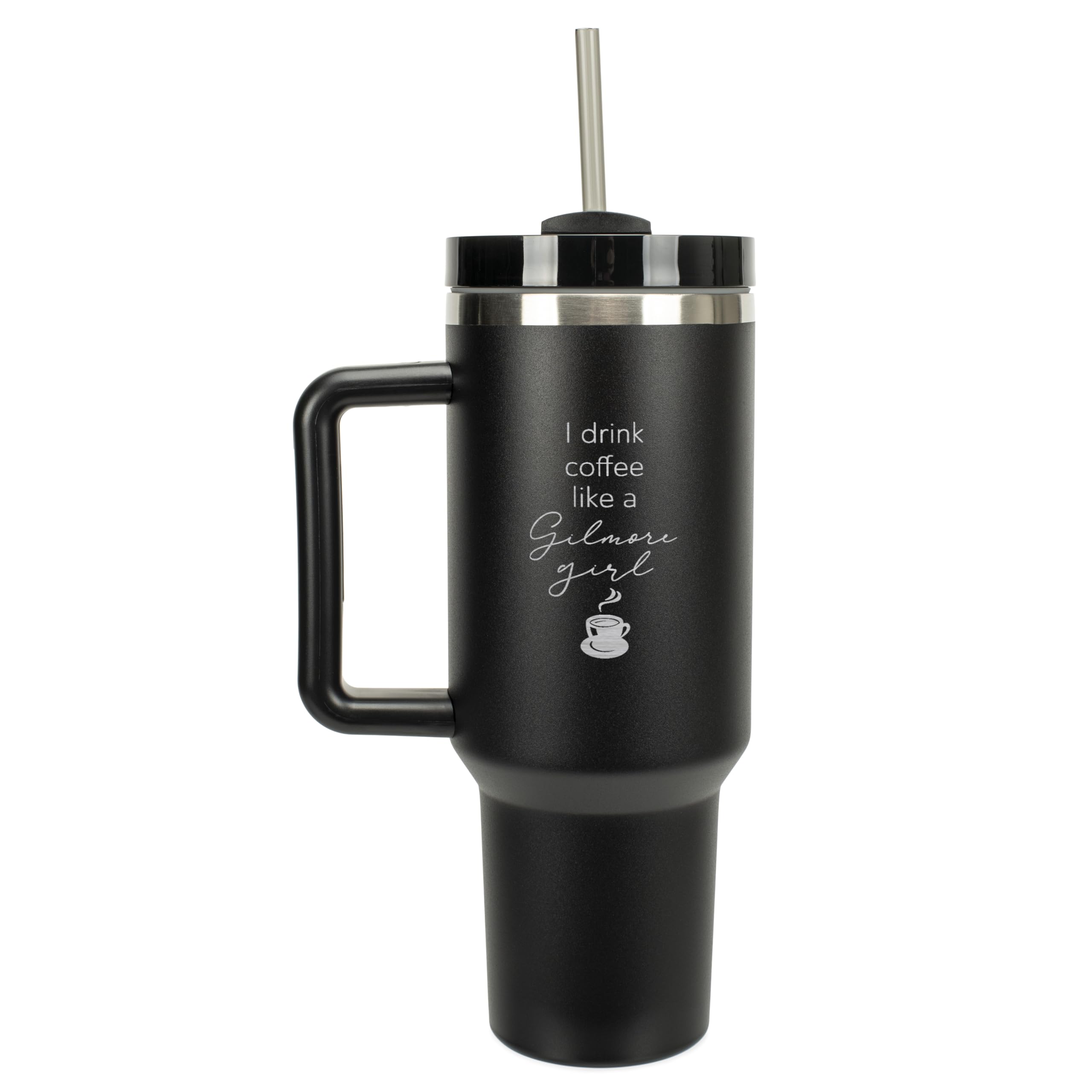 Elanze Designs I Drink Coffee Like A Gilmore Girl 40 oz. Stainless Steel, Large Water Bottle Coffee Mug, Spill & Leak Resistant, Thermal Travel Tumbler with Handle, Lid & Straw, Black