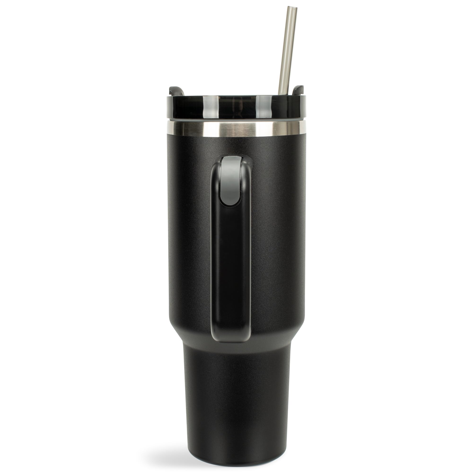 Elanze Designs Warning May Talk About Airplanes Pilot 40 oz. Stainless Steel, Large Water Bottle Coffee Mug, Spill & Leak Resistant, Thermal Travel Tumbler with Handle, Lid & Straw, Black