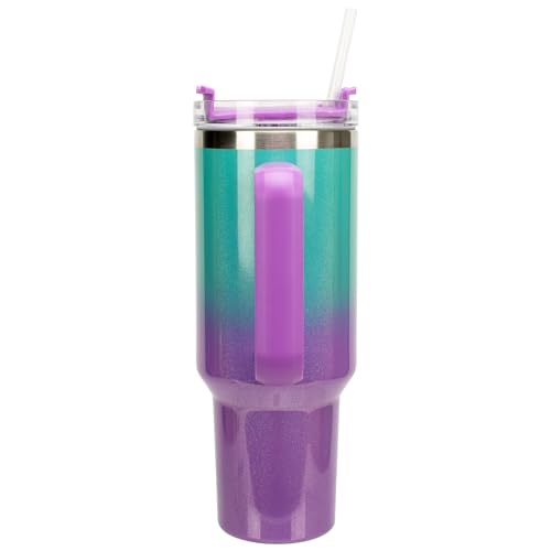 Elanze Designs Warning May Talk About Airplanes Pilot 40 oz. Stainless Steel, Large Water Bottle Coffee Mug, Spill & Leak Resistant, Thermal Travel Tumbler with Handle, Lid & Straw, Teal/Purple