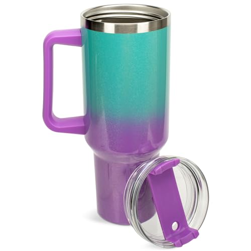 Elanze Designs Warning May Talk About Airplanes Pilot 40 oz. Stainless Steel, Large Water Bottle Coffee Mug, Spill & Leak Resistant, Thermal Travel Tumbler with Handle, Lid & Straw, Teal/Purple