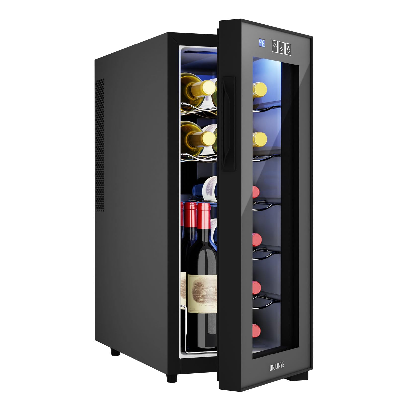 JINJUNYE 12 Bottle Wine Cooler, Wine Fridge Small, 46-66°F, Freestanding Wine Cooler Refrigerator with Digital Temperature Control, Wine Cellar Gift for Wine Lover…