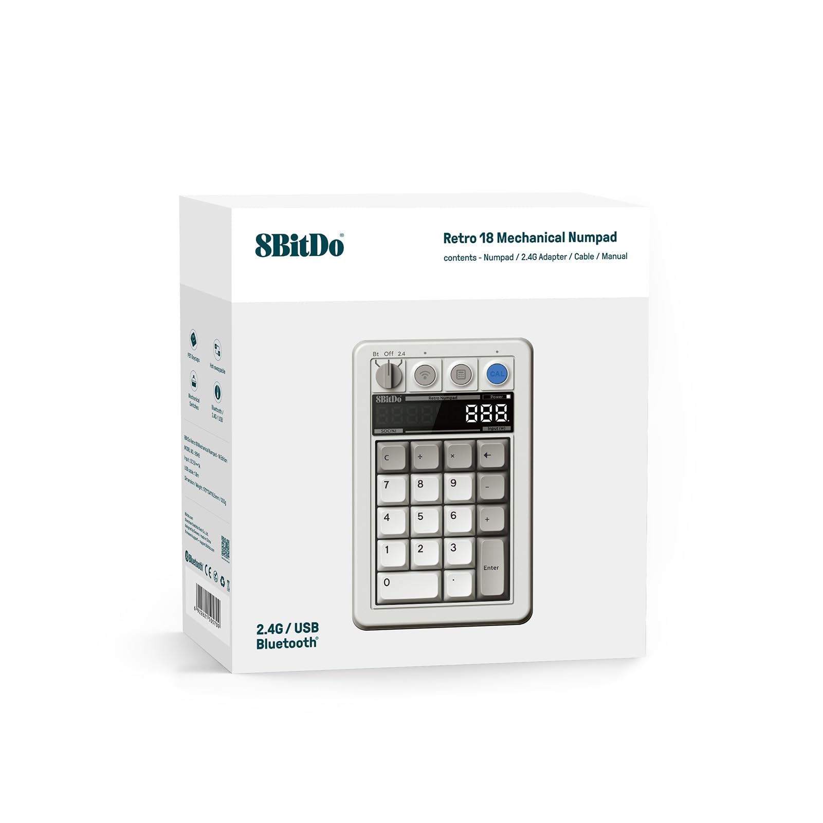 8Bitdo 18 Key Retro Mechanical Numpad, Supports PC & Standard Calculator Mode, Hot-swappable, PC Calculator Shortcut Button, Bluetooth/2.4G/Wired for Windows and Android - M Edition