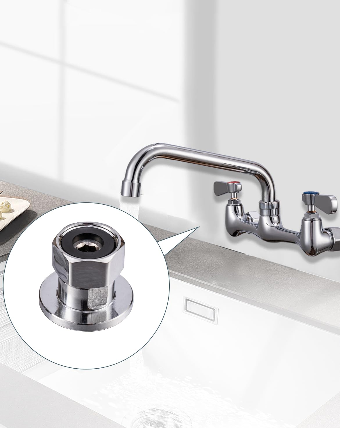 Commercial Sink Coupler Replace Commercial Faucet Parts Adjustable 1/2" NPT Female Eccentric Flange Inlet Brass fit 8" Center Wall Mount Faucets (2 Pcs)