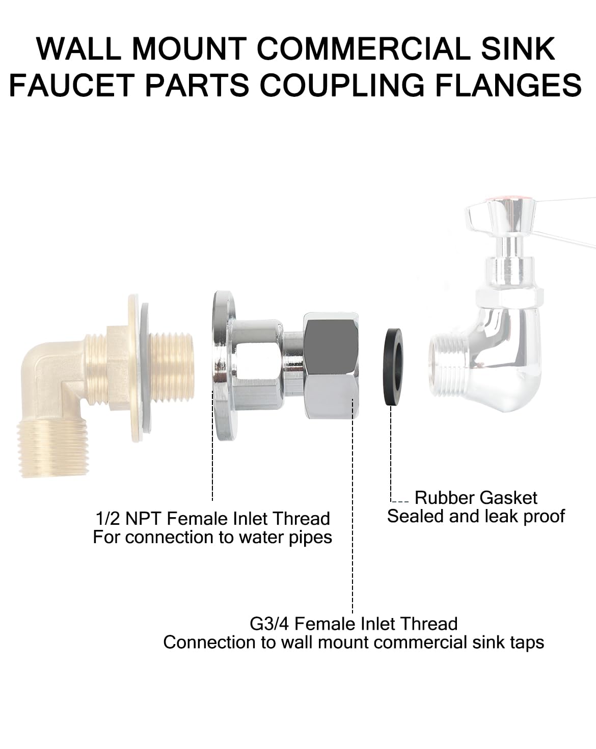 Commercial Sink Coupler Replace Commercial Faucet Parts Adjustable 1/2" NPT Female Eccentric Flange Inlet Brass fit 8" Center Wall Mount Faucets (2 Pcs)