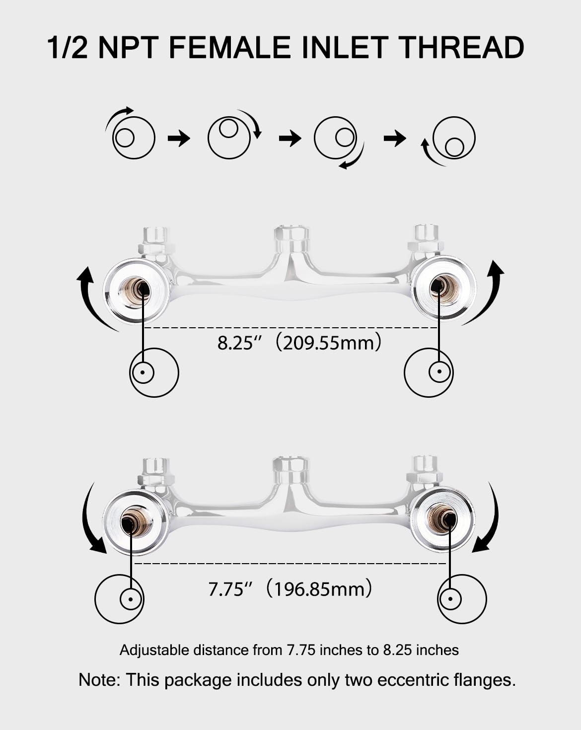 Commercial Sink Coupler Replace Commercial Faucet Parts Adjustable 1/2" NPT Female Eccentric Flange Inlet Brass fit 8" Center Wall Mount Faucets (2 Pcs)